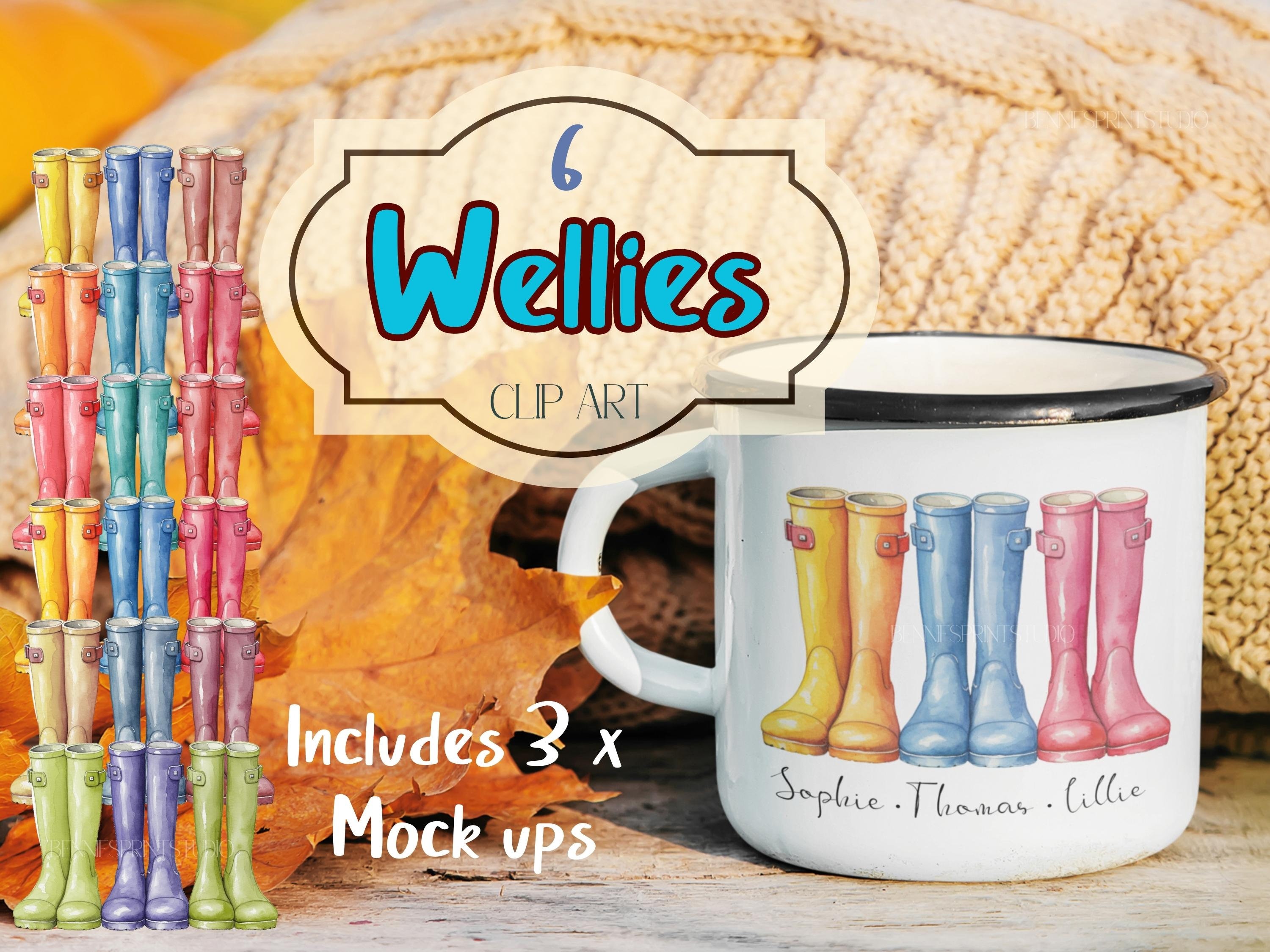 6 Watercolor Wellies PNG Clip Art & 3 Mock Ups/customizable Digital ...