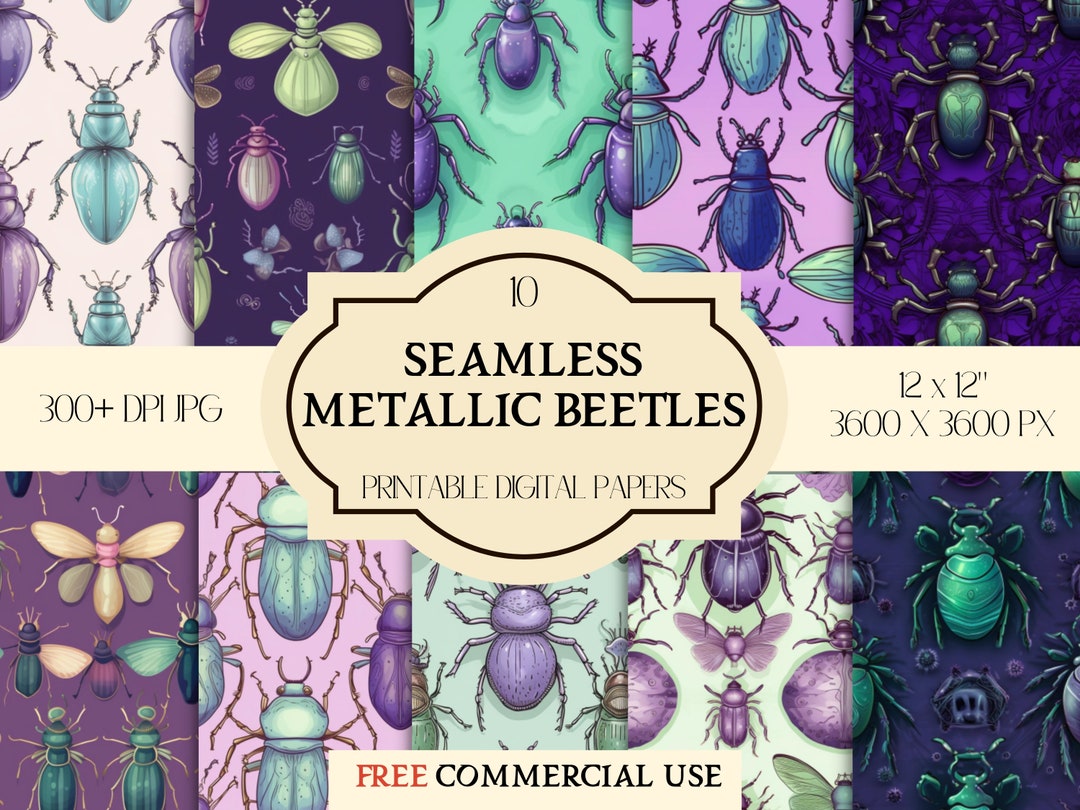 10 Green & Purple Metallic Beetle Seamless Digital Papers/printable ...