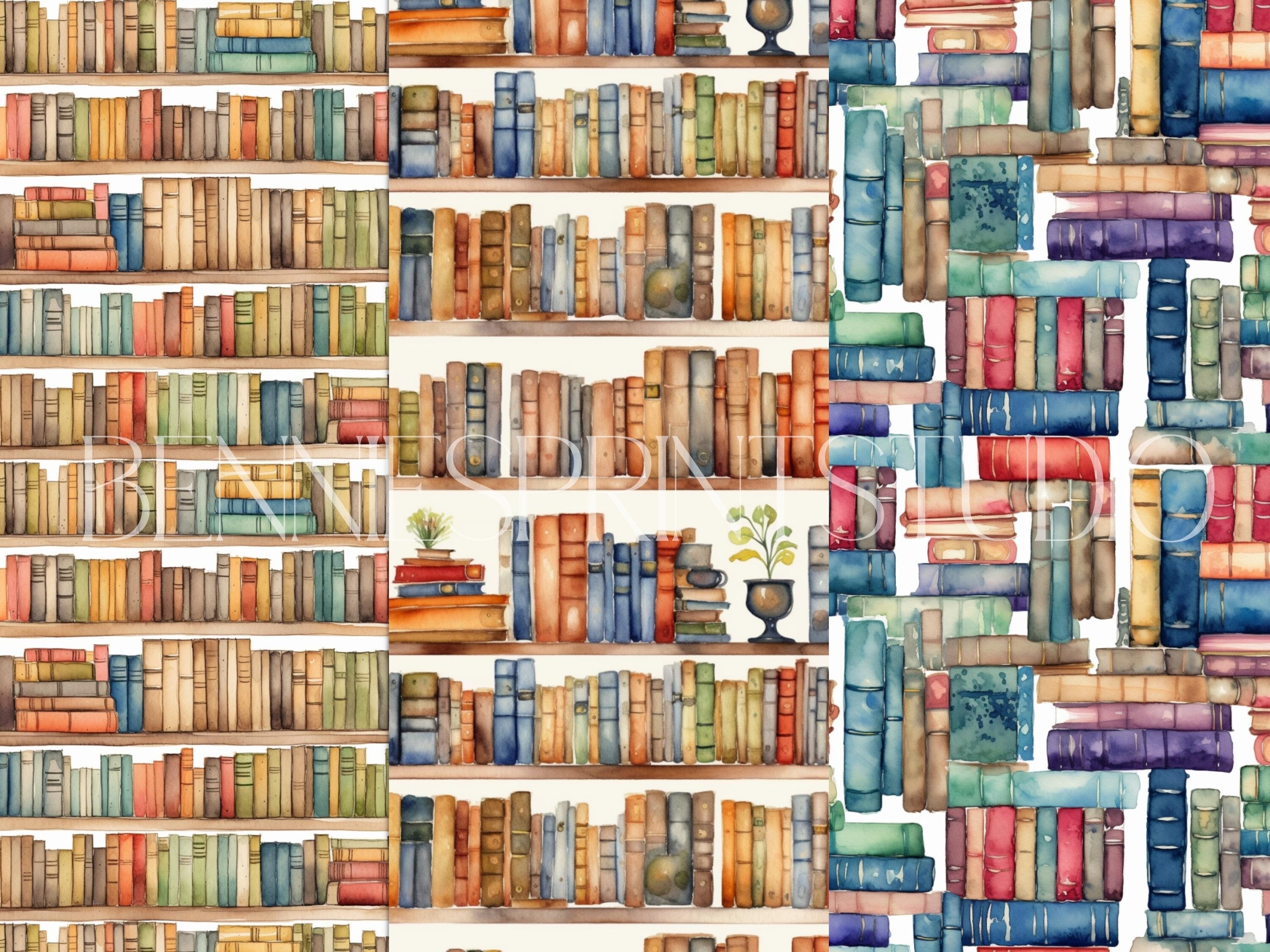 18 Watercolor Library Books Clip Art PNG & Seamless Digital Papers ...
