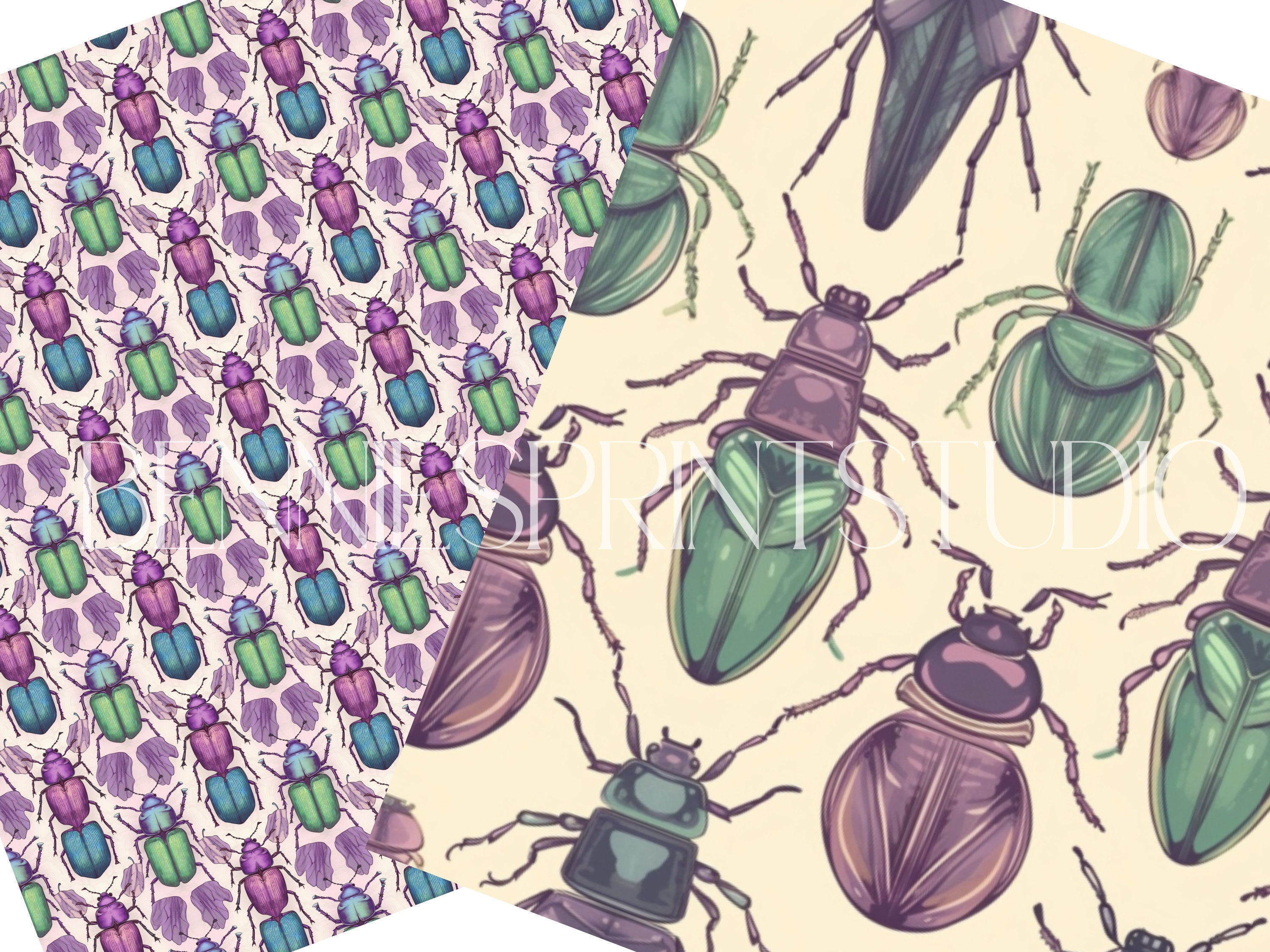 10 Green & Purple Metallic Beetle Seamless Digital Papers/printable ...