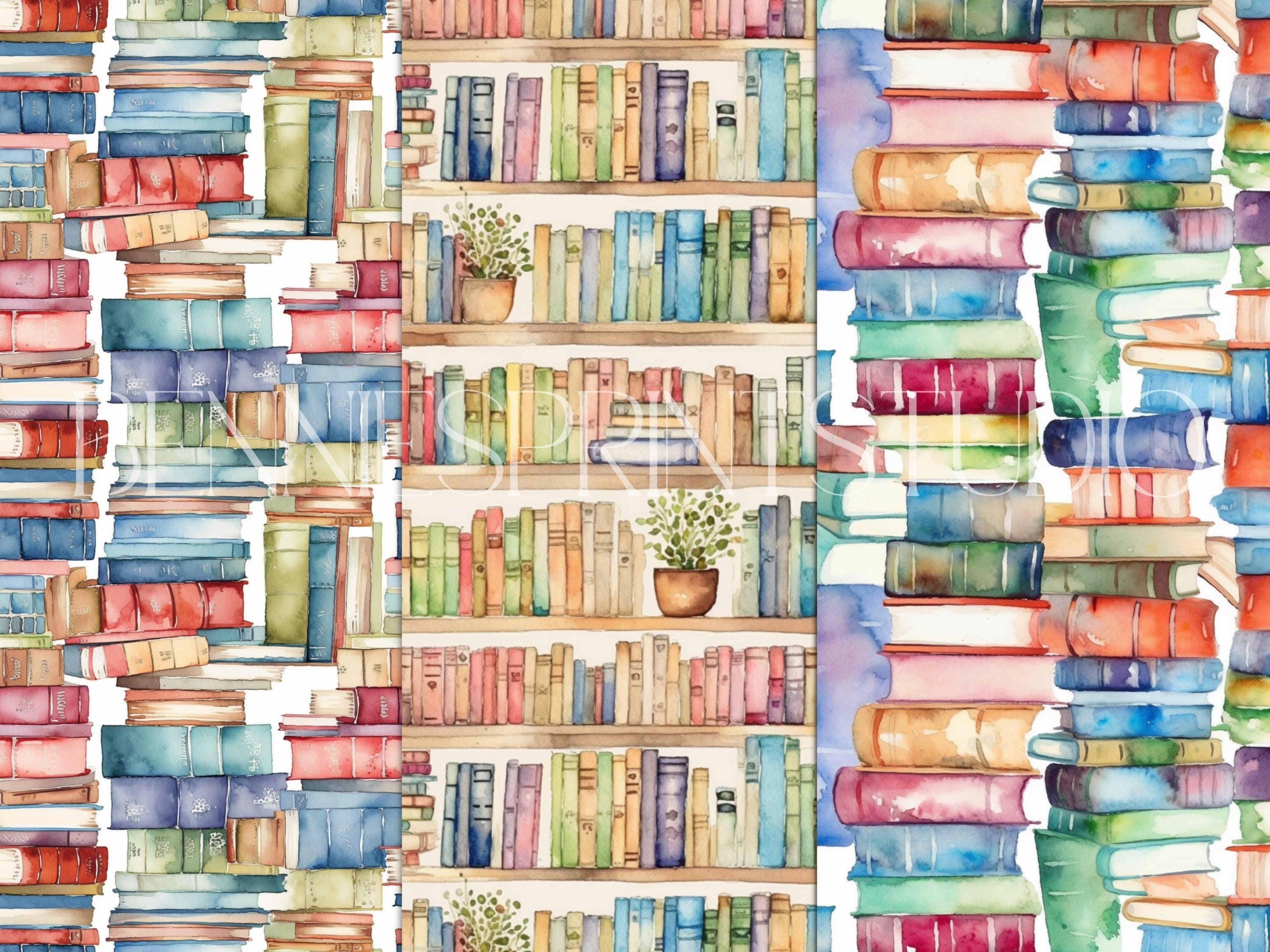 18 Watercolor Library Books Clip Art PNG & Seamless Digital Papers ...