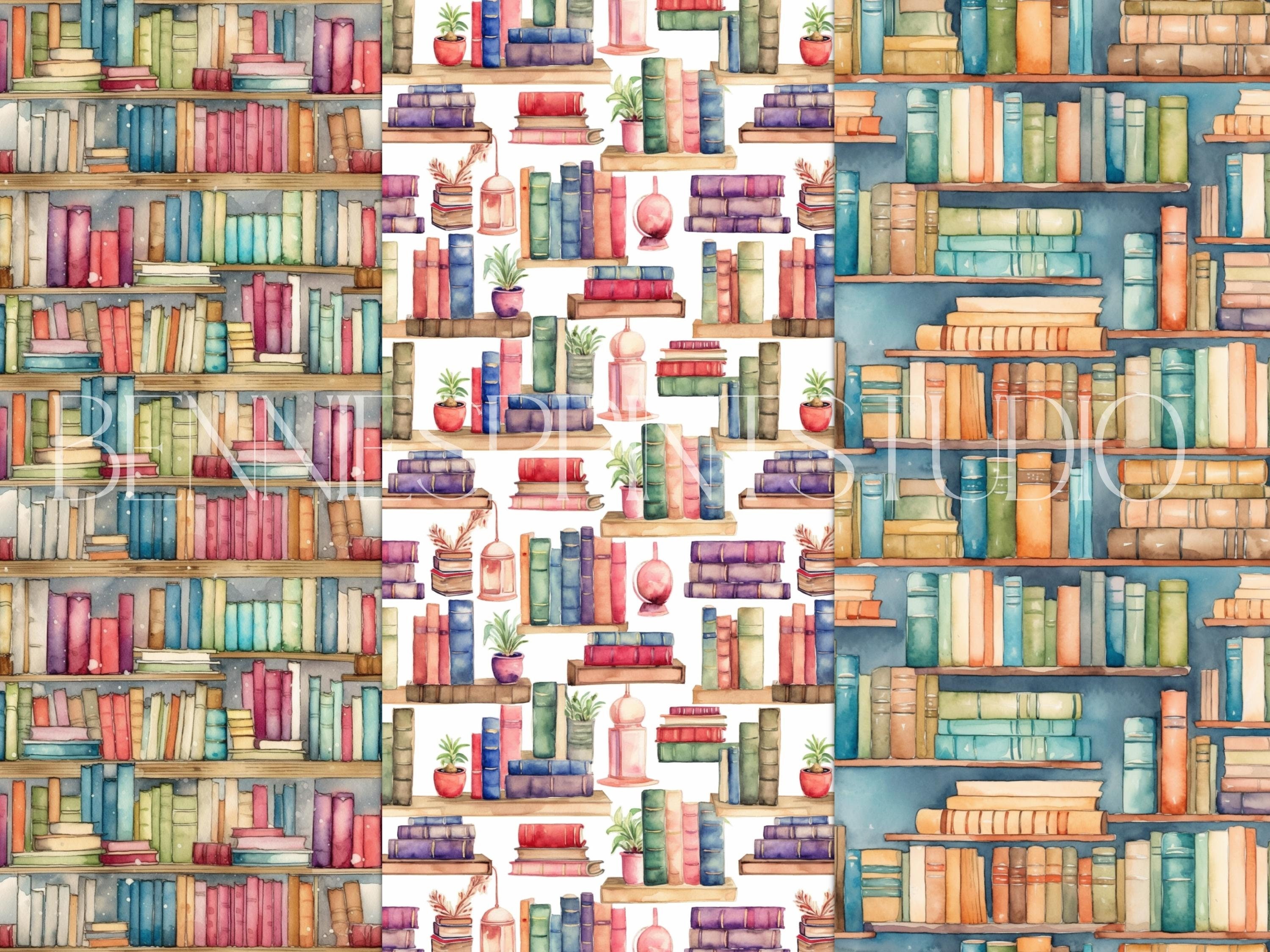 18 Watercolor Library Books Clip Art PNG & Seamless Digital Papers ...