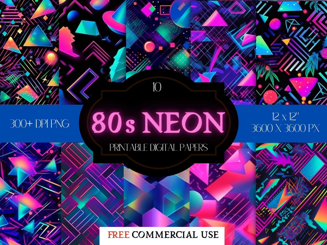 10 80s Neon Digital Papers Patterns/instant Downloadable Illustrations ...