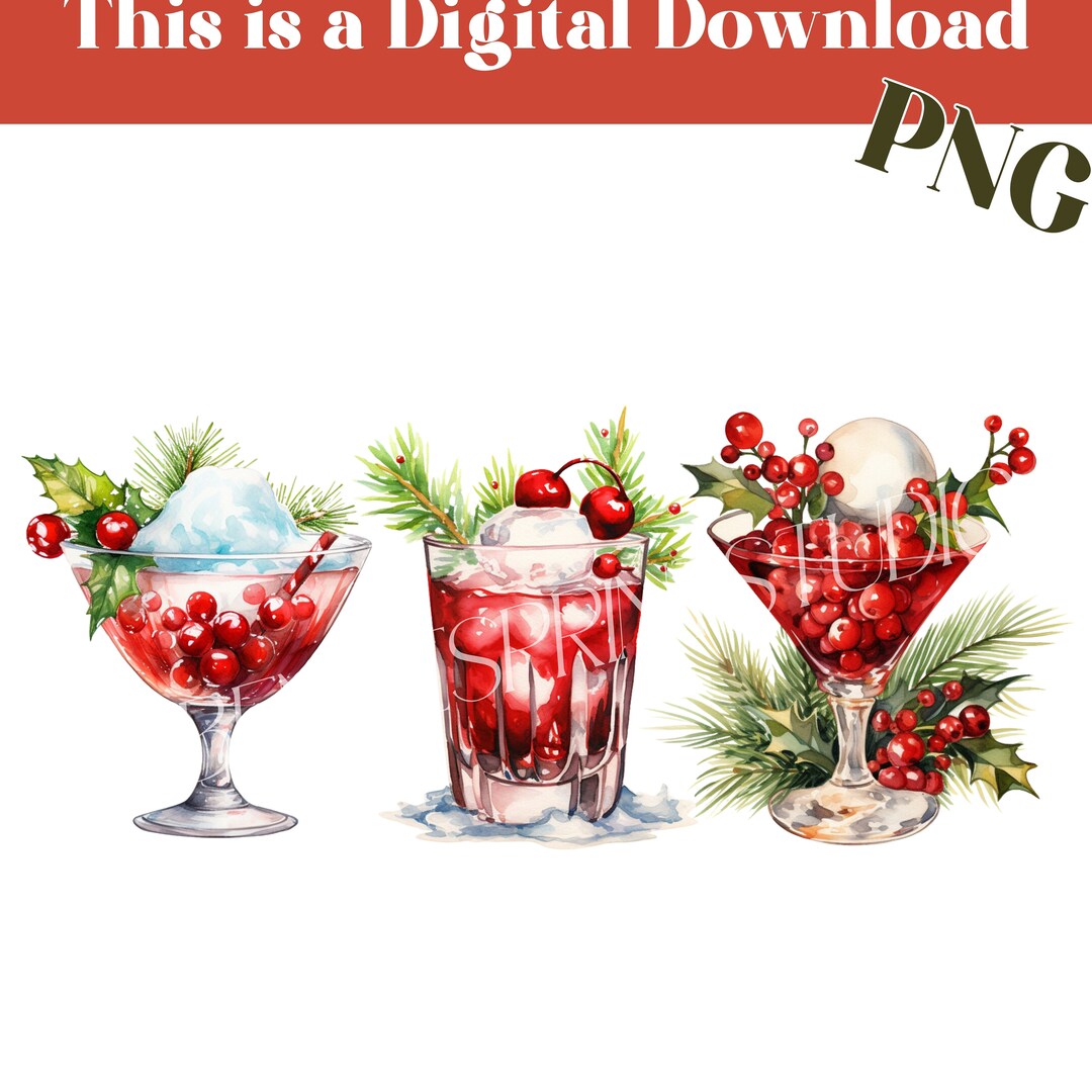 Christmas Cocktail Drinks Printable PNG, Retro Festive Drink, Christmas ...