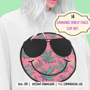 14 Smiley Face Cannabis Clip Art/weed Clipart/toker Sublimation ...