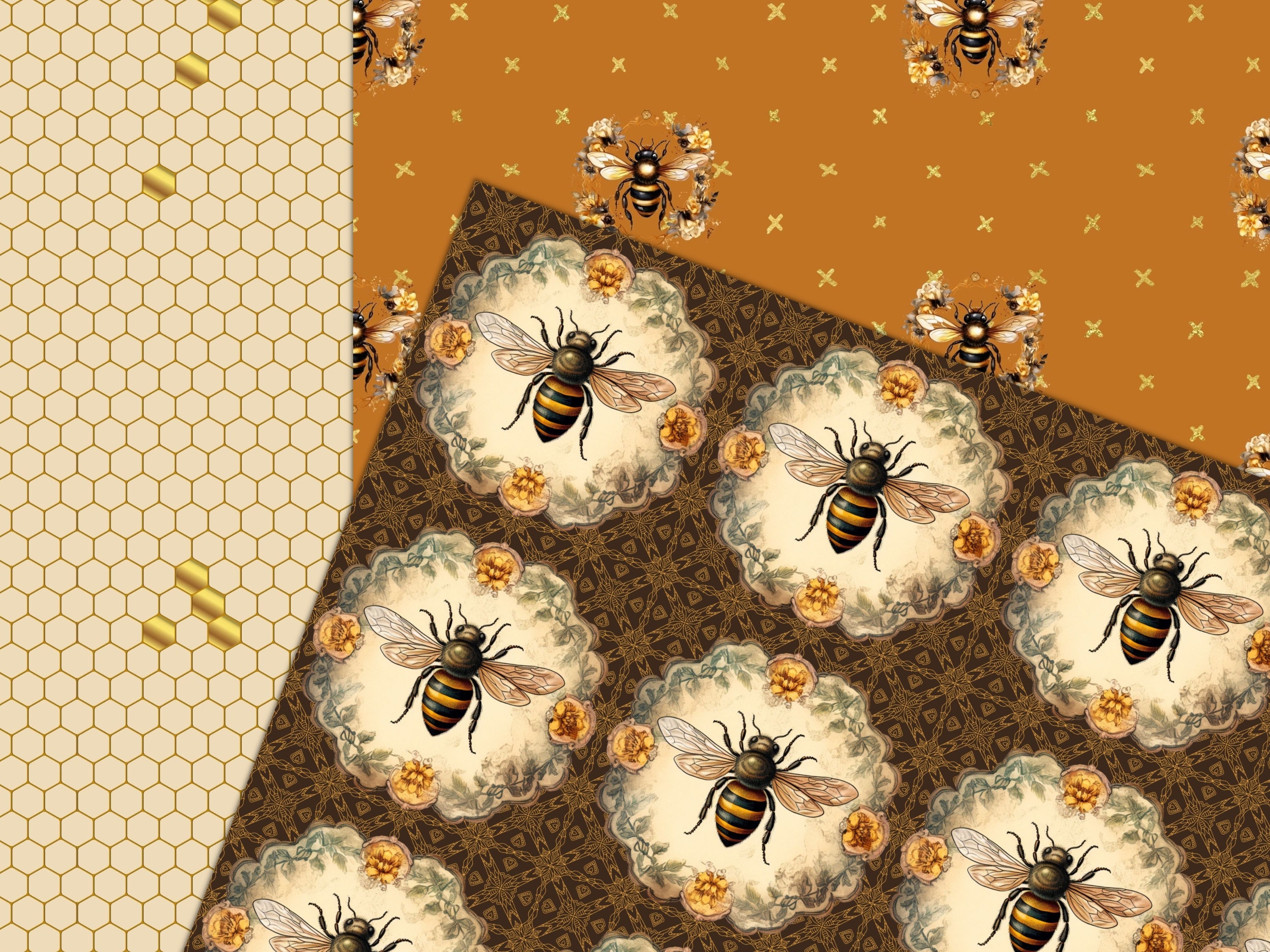 18 Vintage Bees Digital Seamless Papers/digital - Etsy