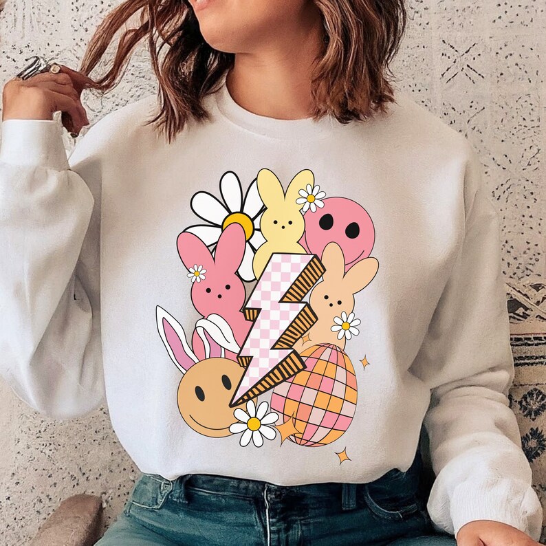 Retro Groovy Easter Bunny PNG, Retro Easter PNG, Easter Rabbit ...