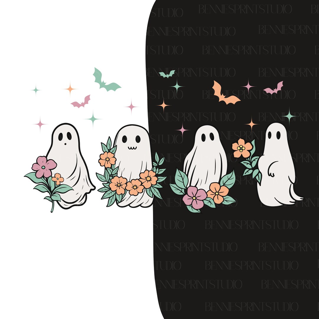 Retro Floral Ghost PNG Clipart: Hippie Halloween, Pastel Spooky Design ...