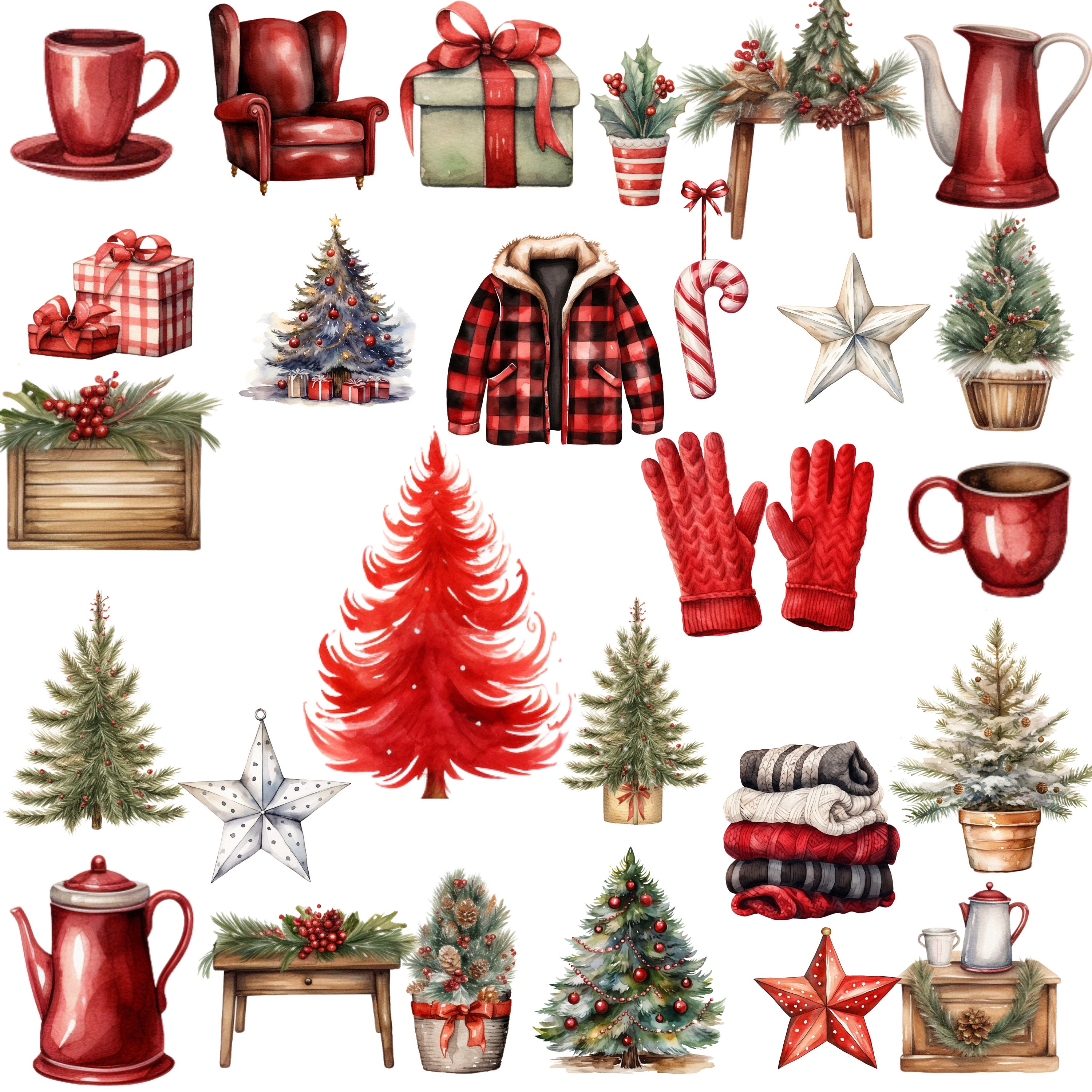 Cozy Plaid Christmas Digital Download Clipart PNG Bundle, Winter ...