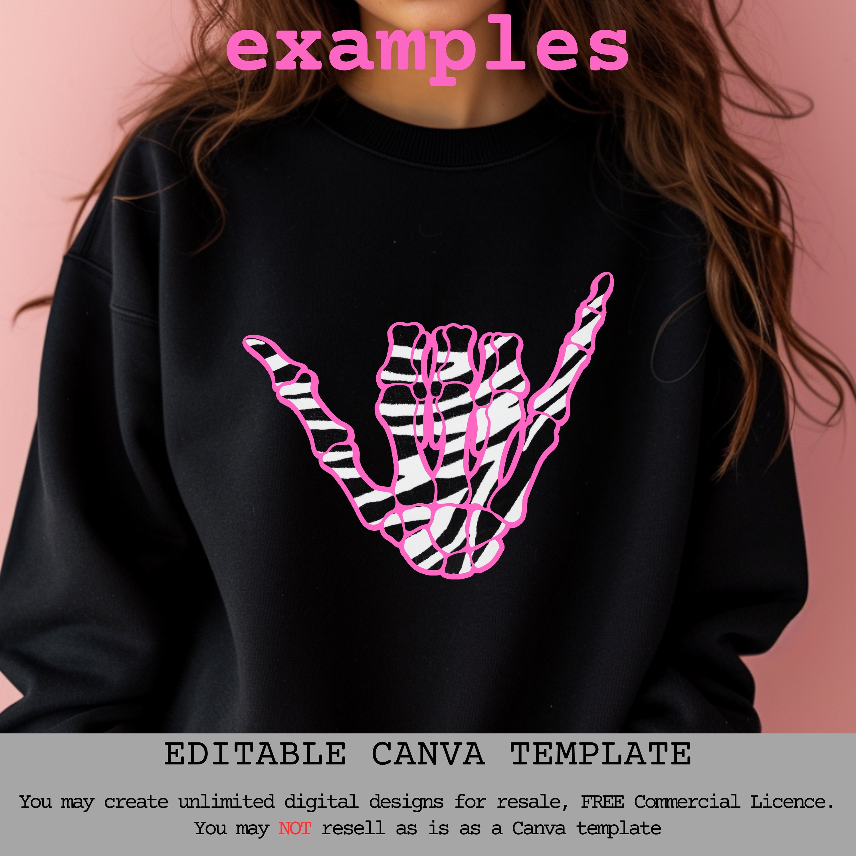 Rock Skull Hand Canva Template, Skeleton Sublimation, Drag and Drop ...