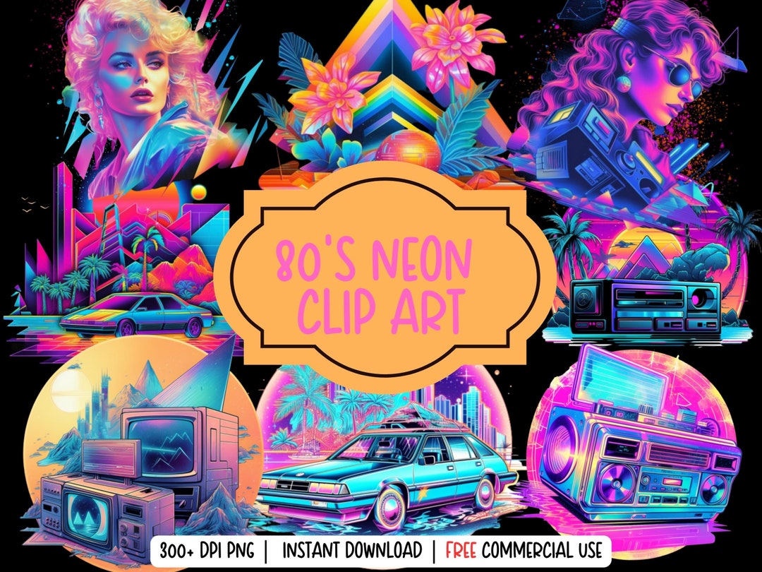 8 Neon Retro 80's Clip Art/sublimation/vintage Png/digital Download ...