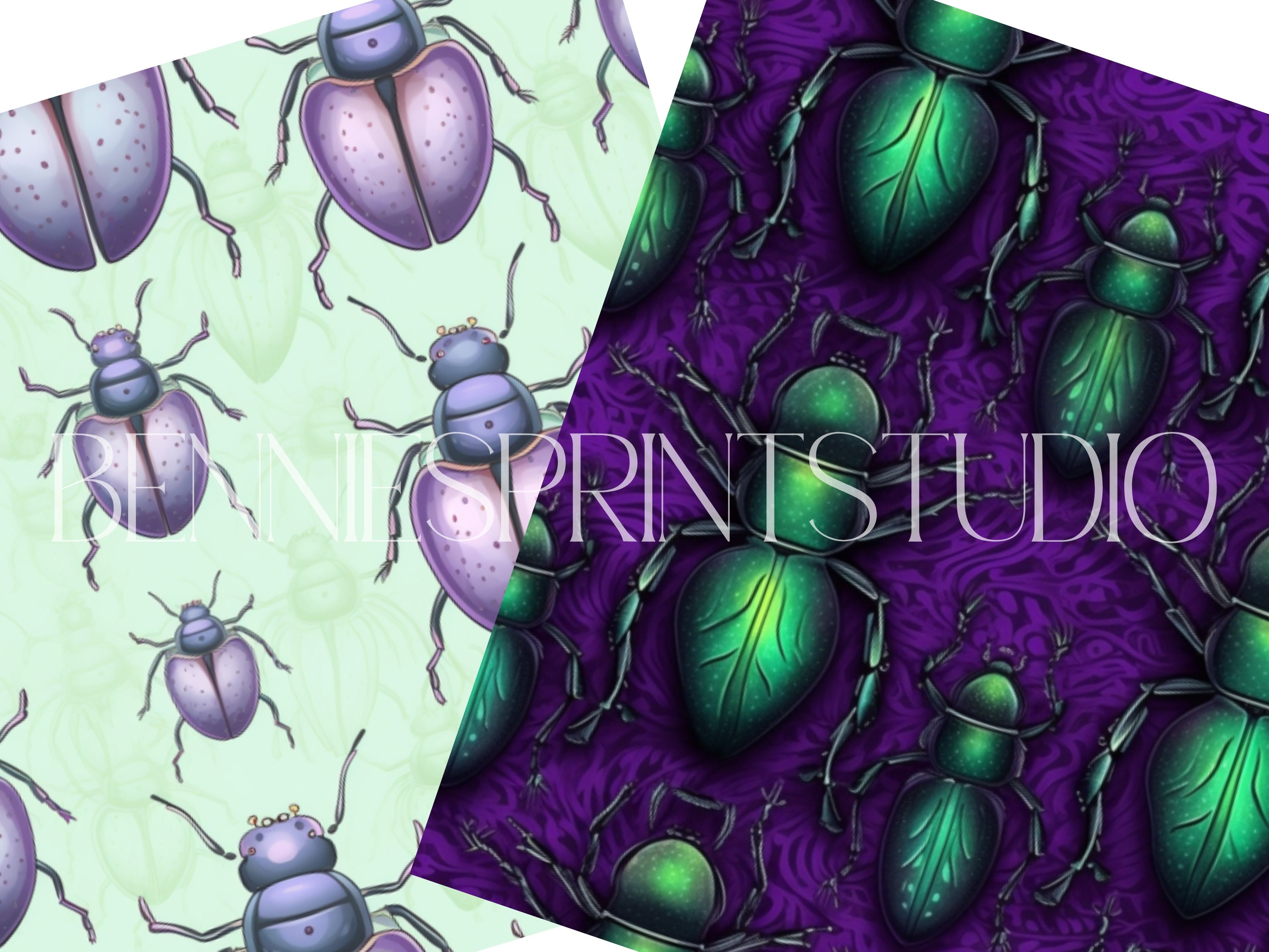 10 Green & Purple Metallic Beetle Seamless Digital Papers/printable ...