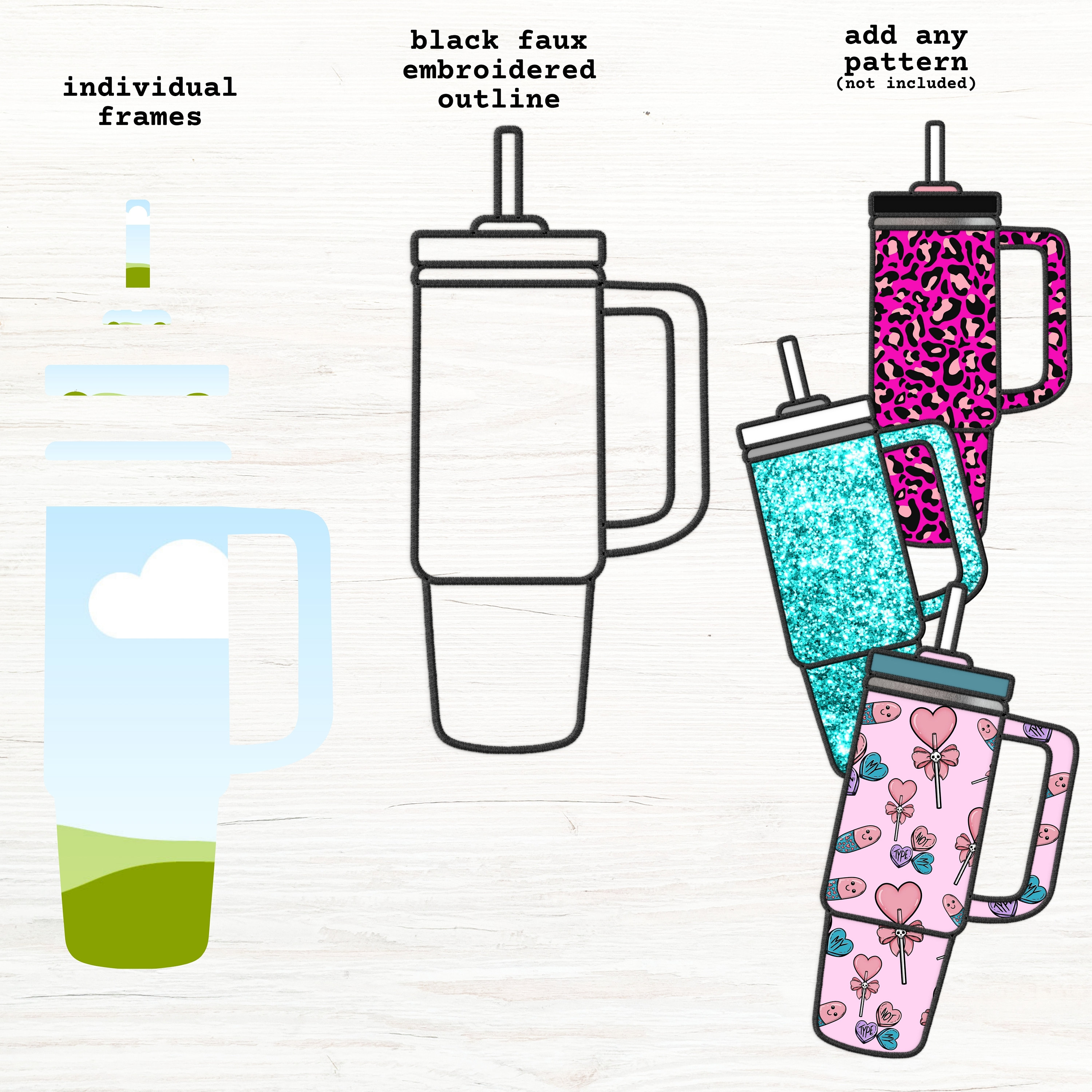 Faux Embroidery Stitch Stanley Tumbler Cup Inspired Applique Patch ...