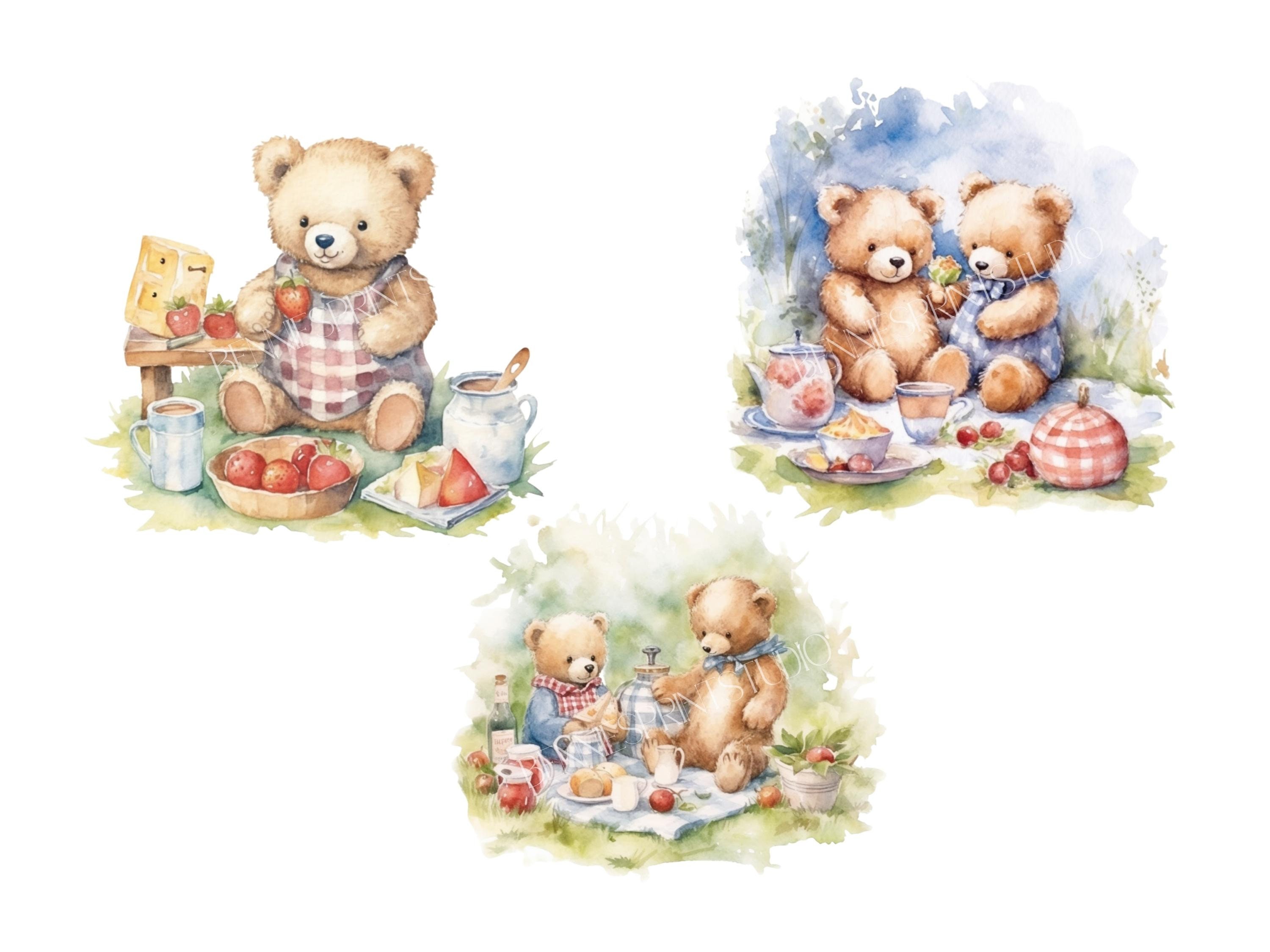 15 Watercolor Teddy Bears Picnic Clip Art Pack/digital Instant ...