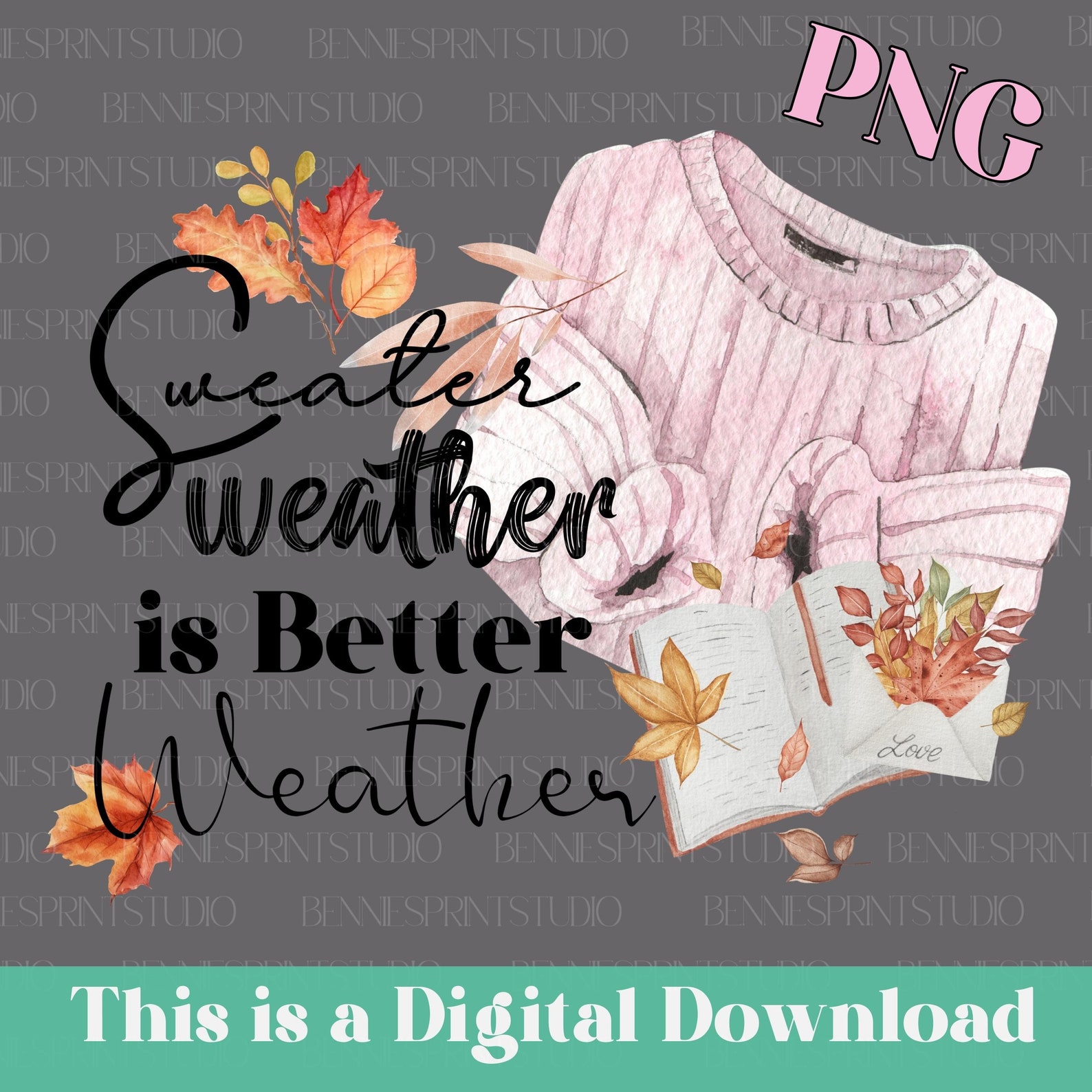 Sweater Weather PNG Clipart, Autumn Cozy Sublimation, Watercolor Fall ...