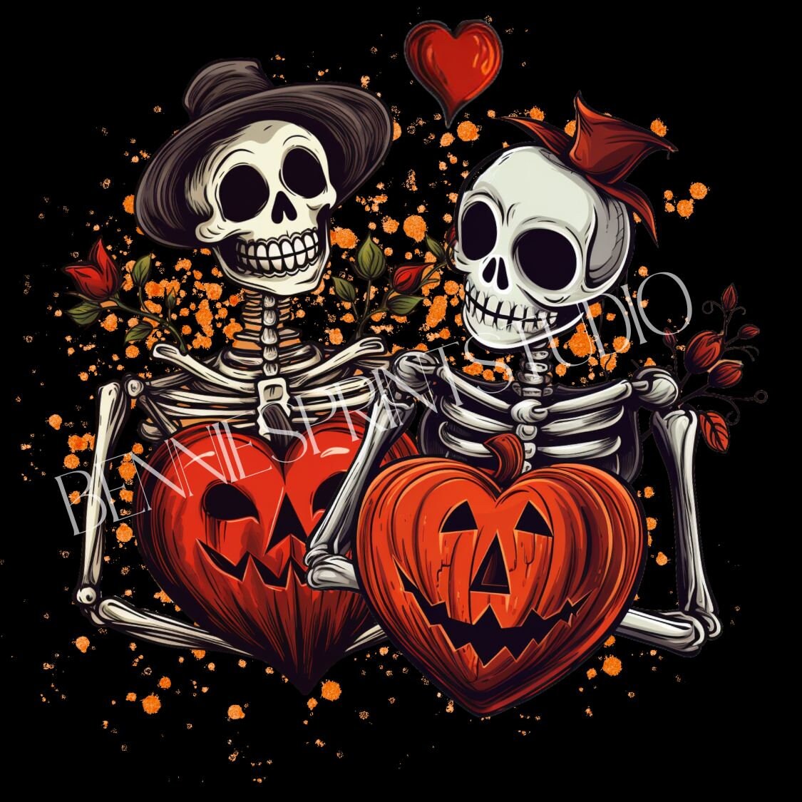 Jack O Lantern Skeleton Couple Halloween PNG Clip Art/his His - Etsy