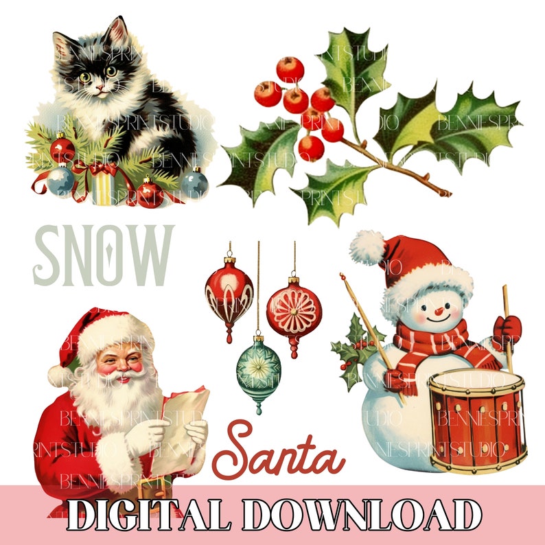 94 1950s Vintage Christmas PNG Printable Set Retro Festive - Etsy Canada