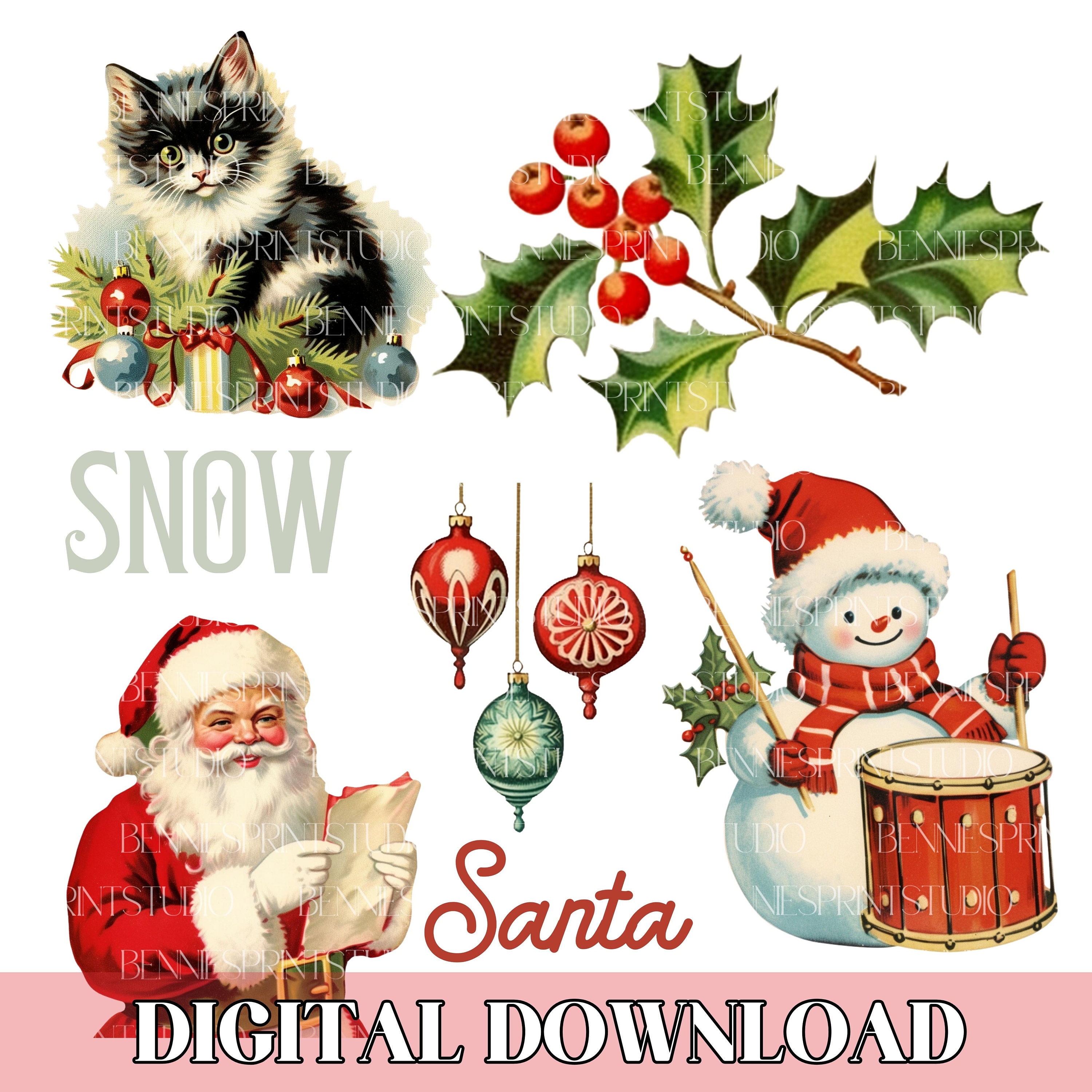 94 1950s Vintage Christmas PNG Printable Set Retro Festive - Etsy Canada
