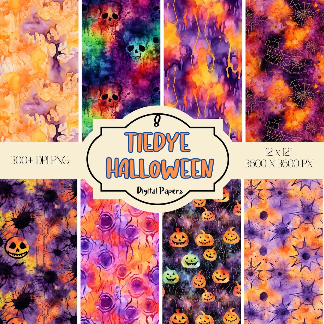 8 Tie Dye Halloween Seamless Digital Papers Patterns/journal/scrap Book ...