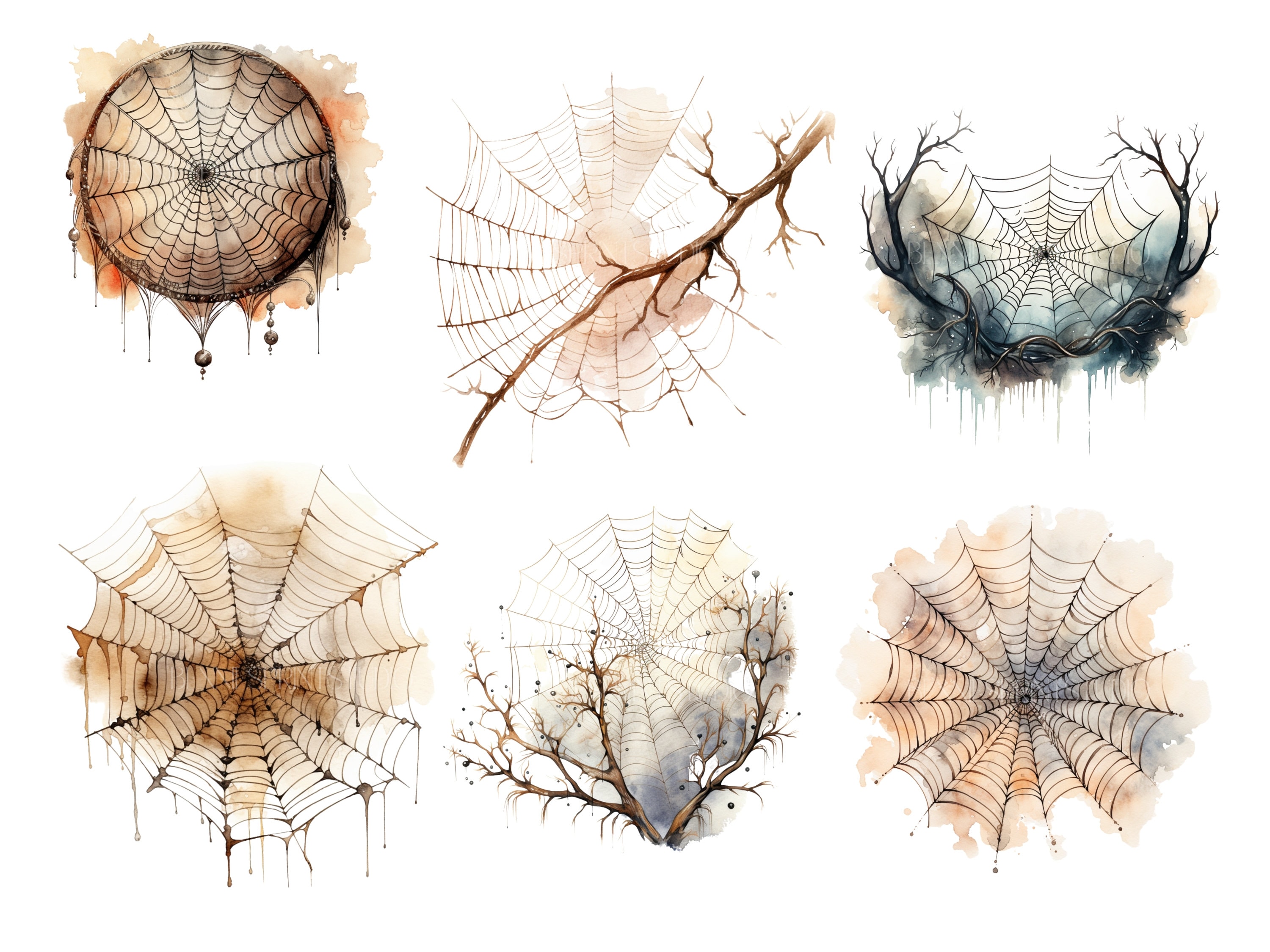 Watercolor Spider Cobweb Clip Art, Eerie Halloween Images (digital ...