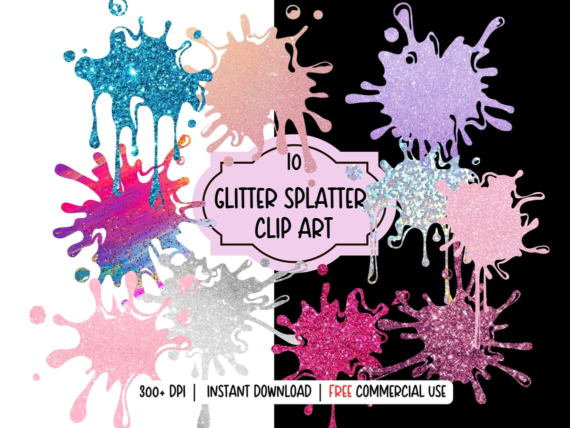 10 Glitter Paint Splatter Clip Art/glitter Clipart/digital Download ...