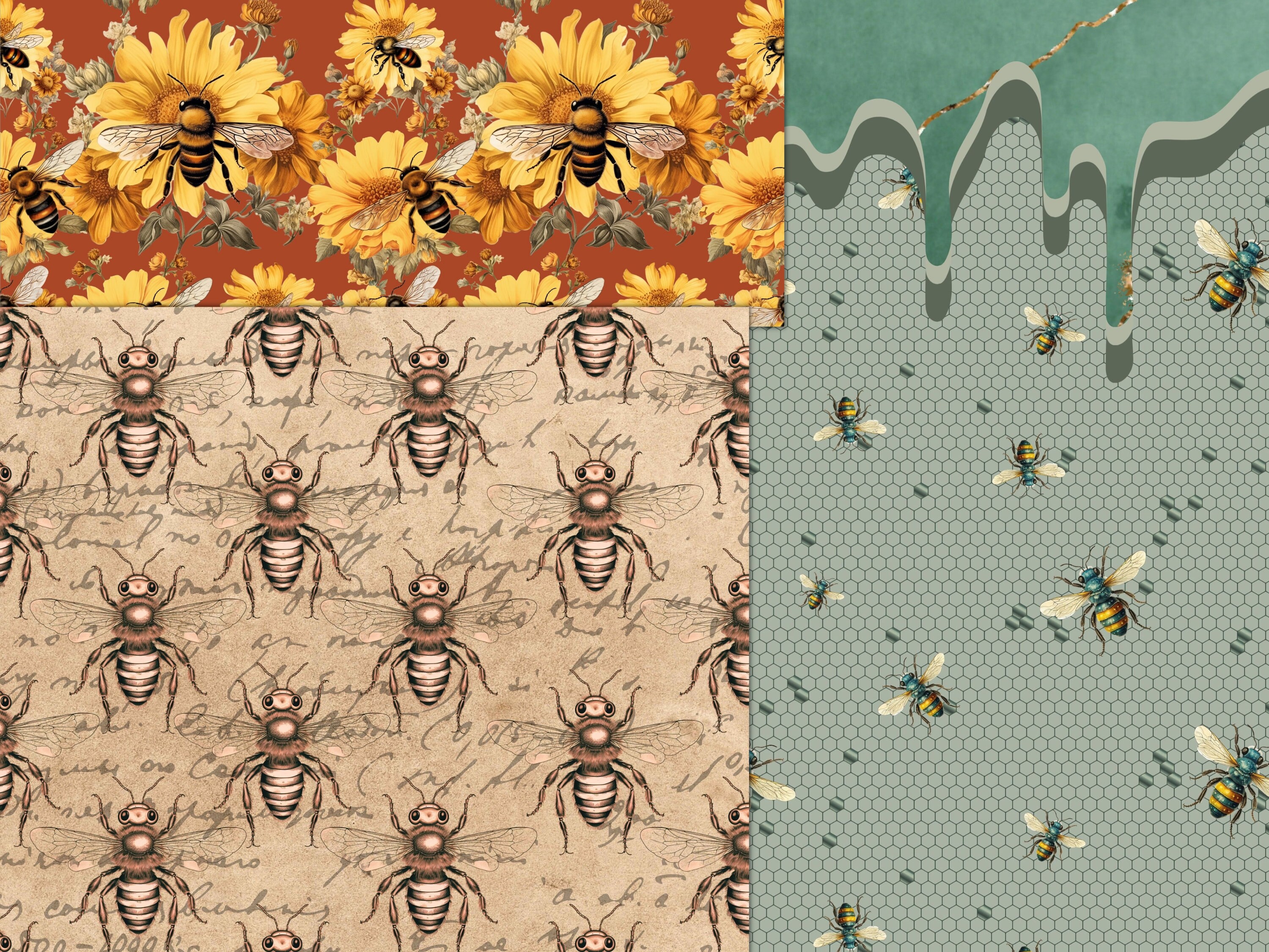 18 Vintage Bees Digital Seamless Papers/digital - Etsy