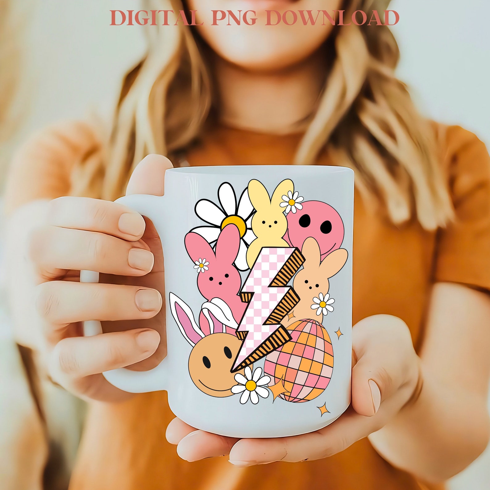 Retro Groovy Easter Bunny PNG, Retro Easter PNG, Easter Rabbit ...