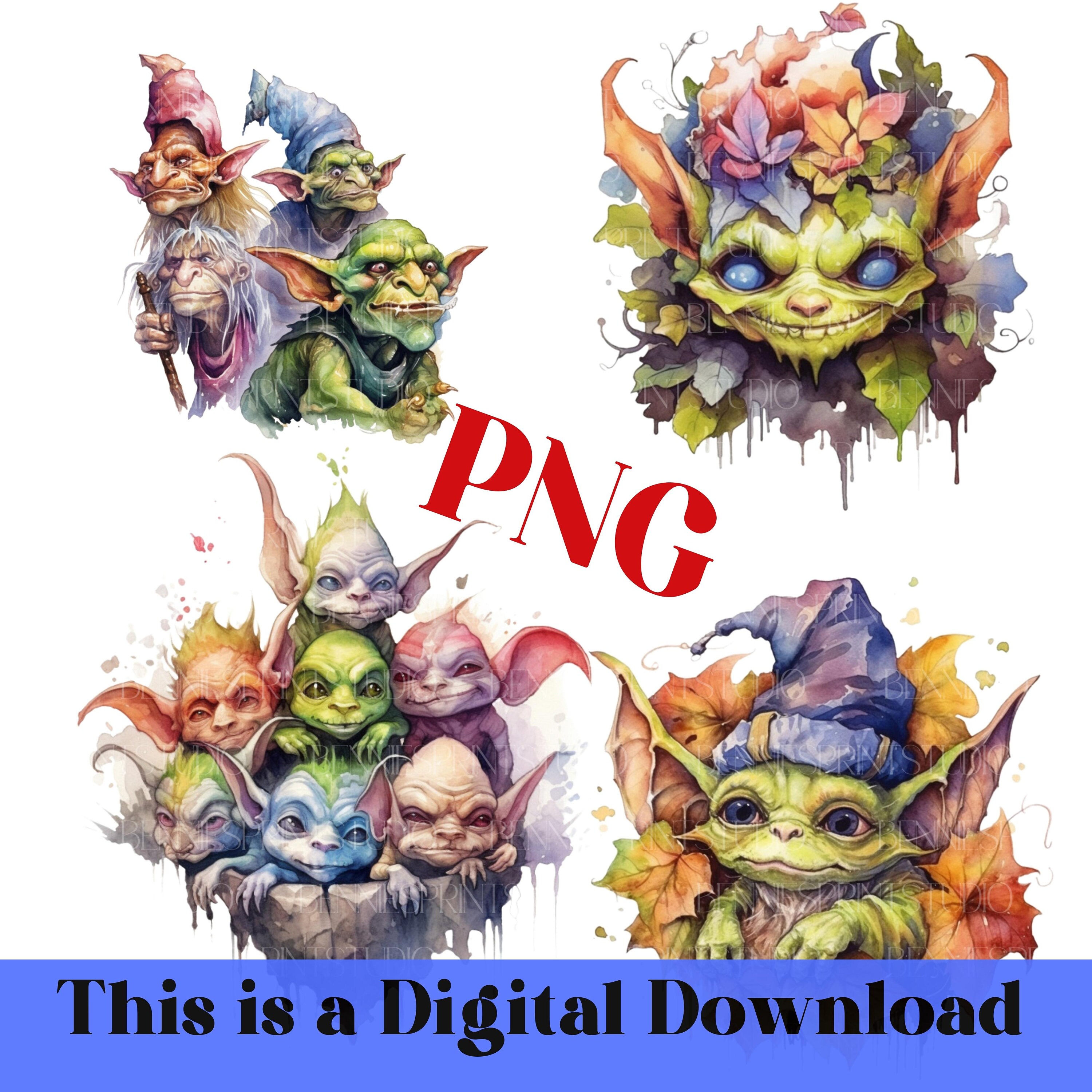 18 Watercolor Goblin PNG Clip Art Pack, Goblincore Sublimation, D & D ...