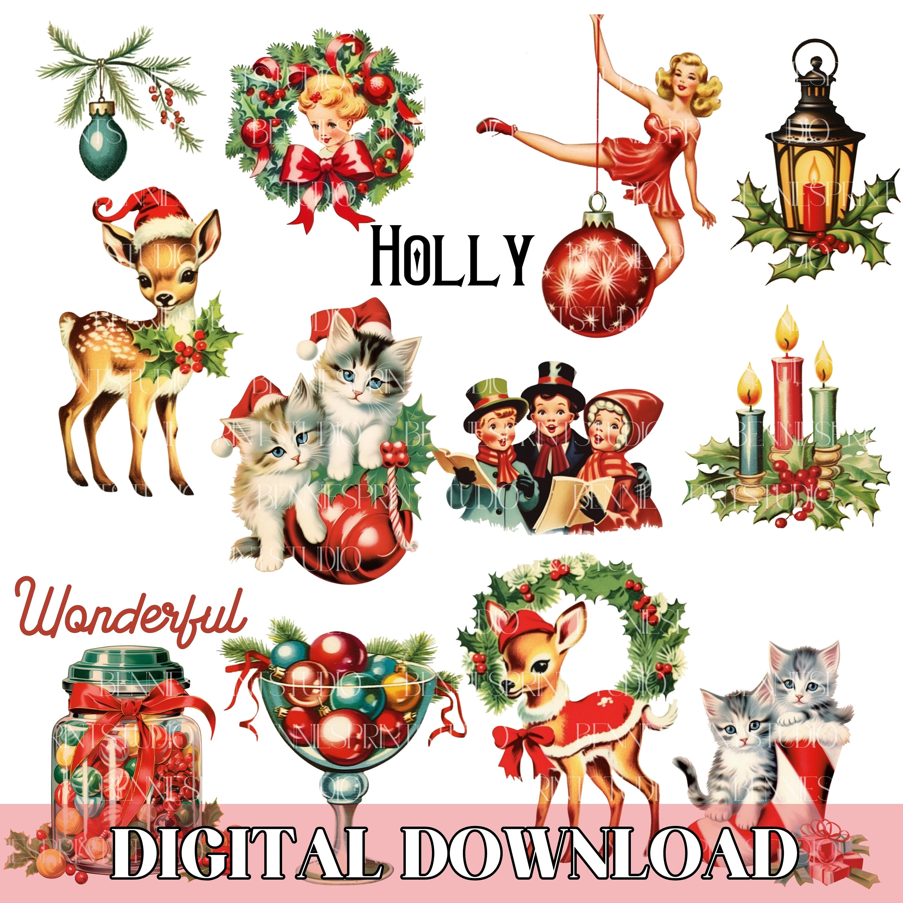 94 1950s Vintage Christmas PNG Printable Set Retro Festive - Etsy Canada