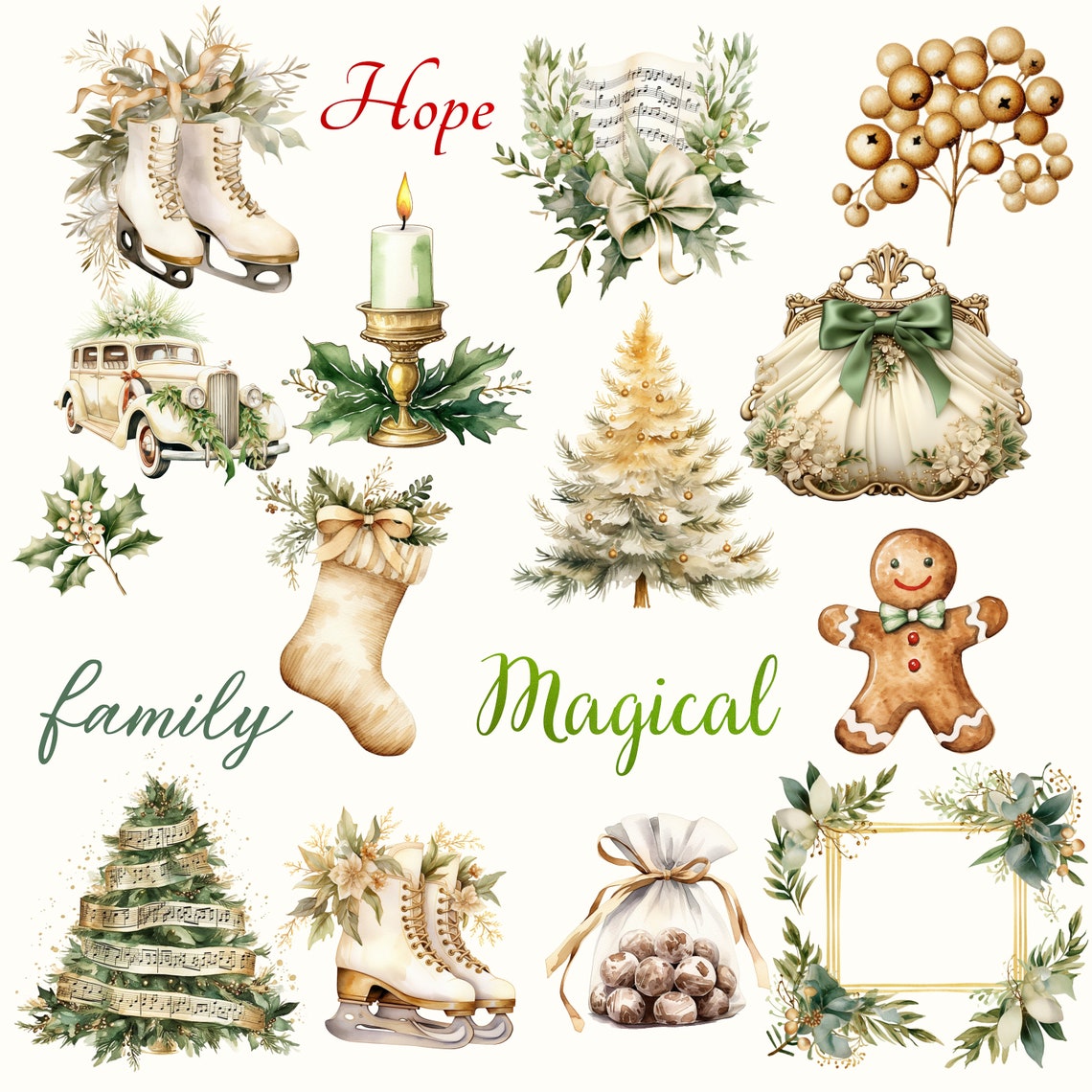 Old Fashioned Festive Clipart PNG Bundle Victorian Christmas - Etsy
