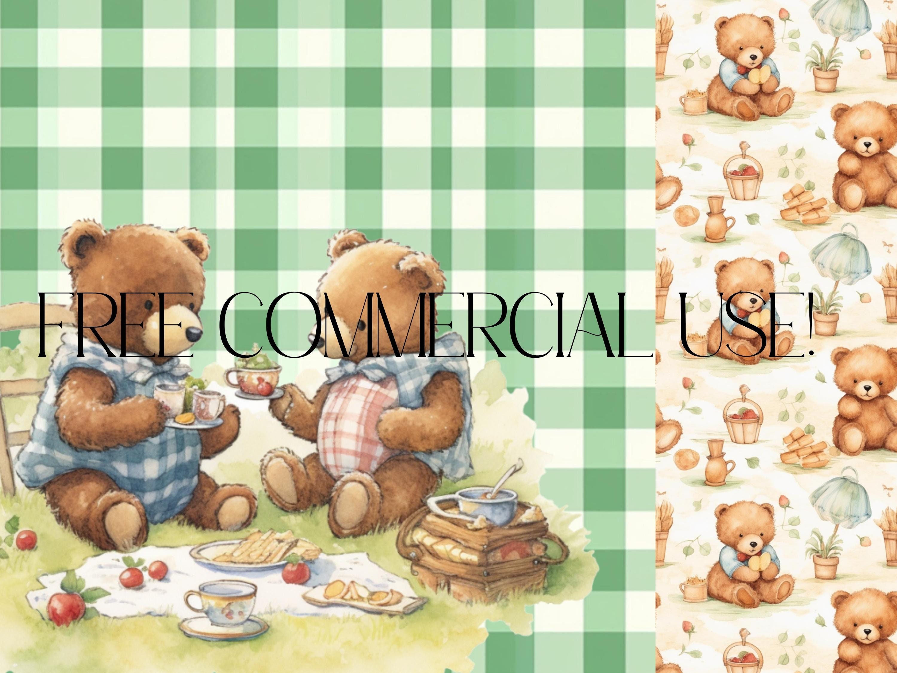 30 Watercolor Teddy Bears Picnic Clip Art/seamless Pattern Pack/digital ...