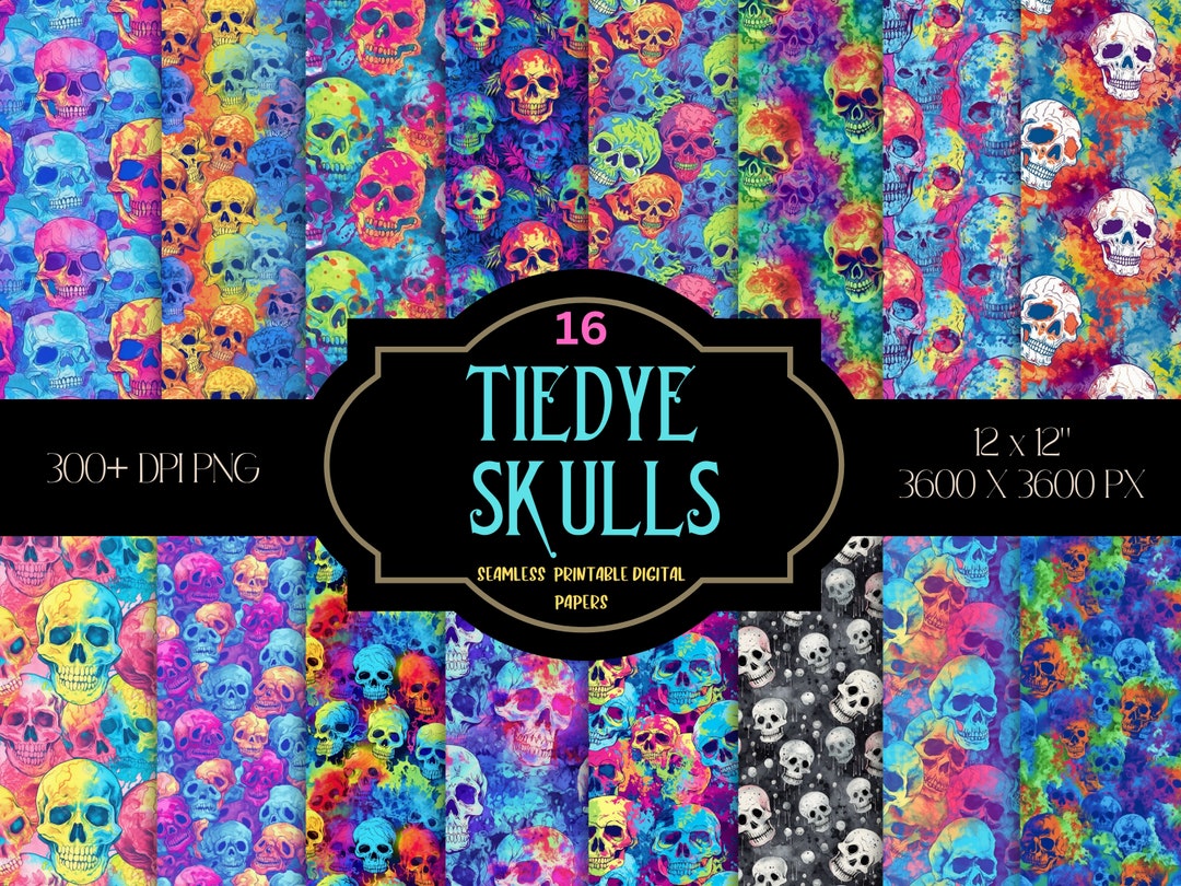 16 Tie Dye Neon Skulls Seamless Digital Patterns/colorful Digital ...