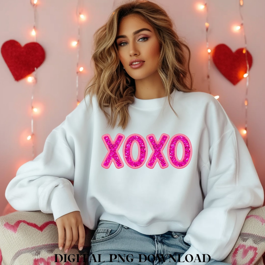 Pink Xoxo PNG, Faux Embroidery XOXO PNG, Faux Glitter Valentine ...