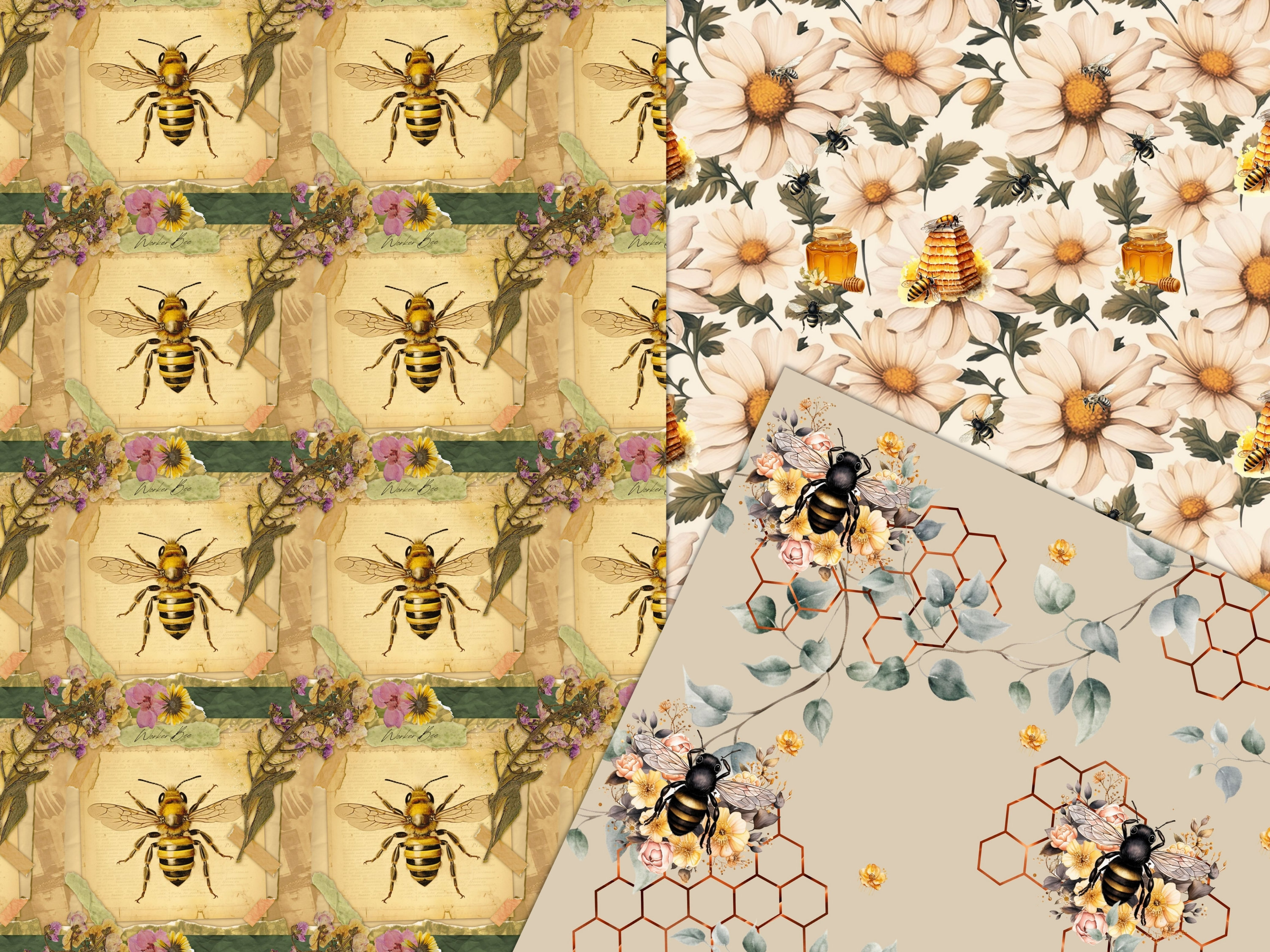 18 Vintage Bees Digital Seamless Papers/digital - Etsy