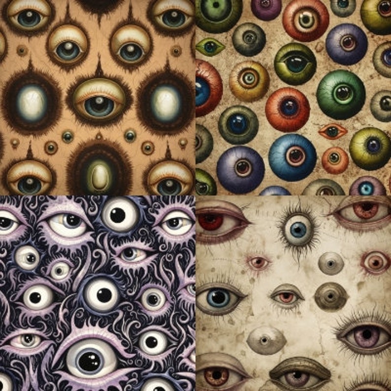 26 Eyeball Macabre Vintage Digital Papers, Witchy Digital Download ...