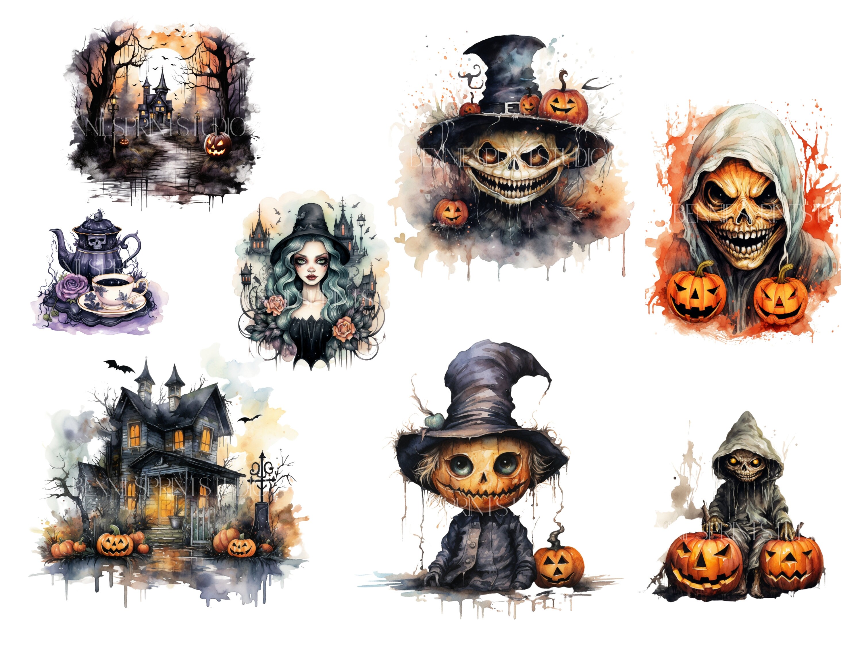 20 Watercolor Bumper Halloween Digital Clip Art - Etsy