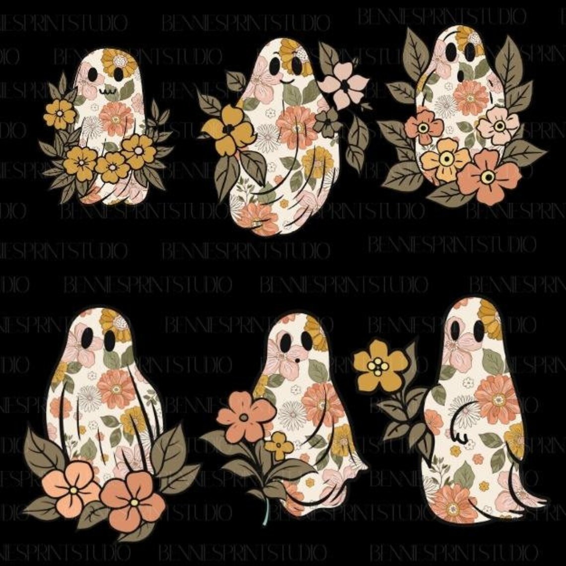 6 Retro Hippy Ghost Halloween PNG Clip Art Sublimation/spooky - Etsy
