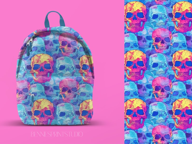 16 Tie Dye Neon Skulls Seamless Digital Patterns/colorful Digital ...