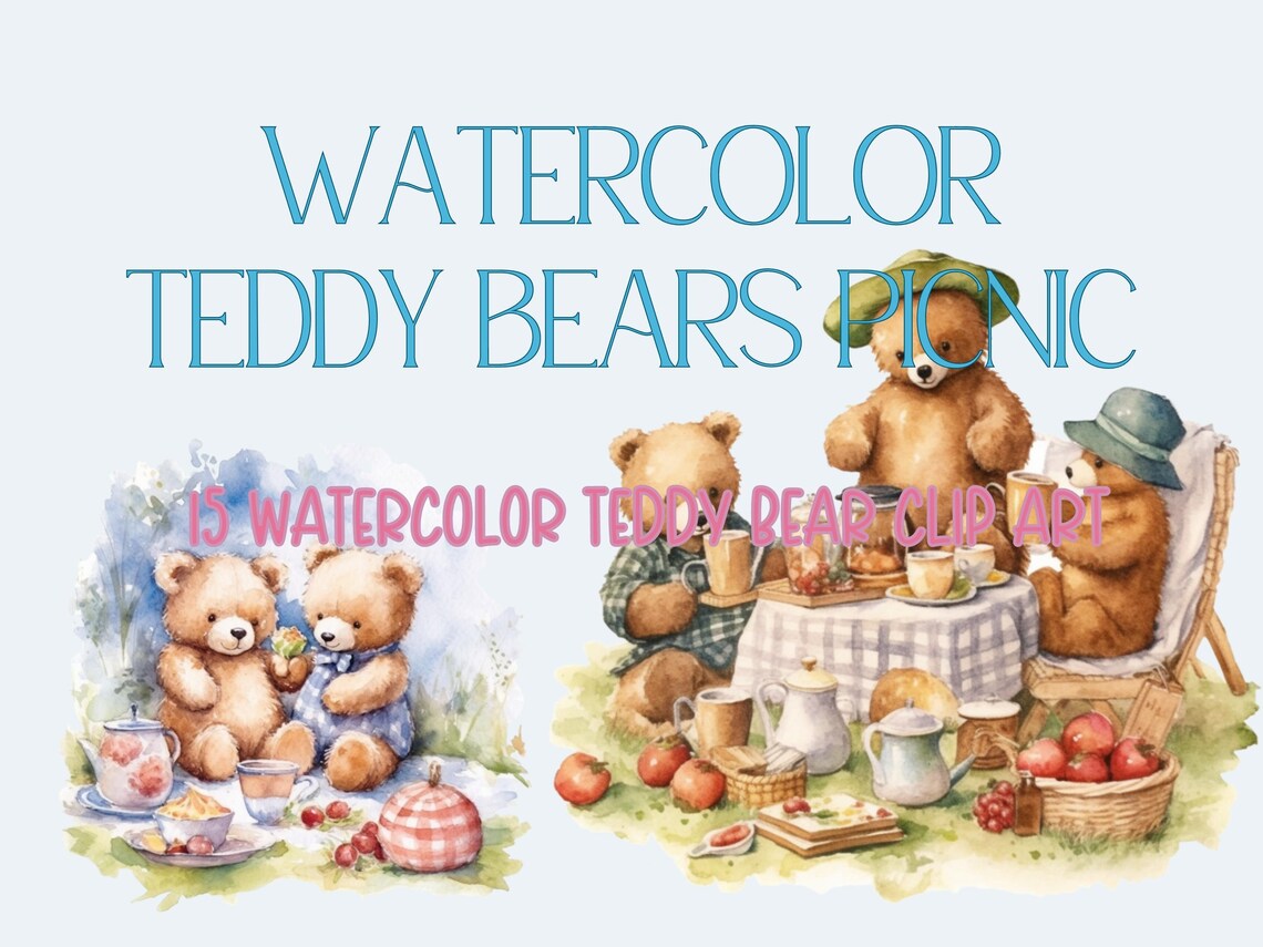 15 Watercolor Teddy Bears Picnic Clip Art Pack/digital Instant ...