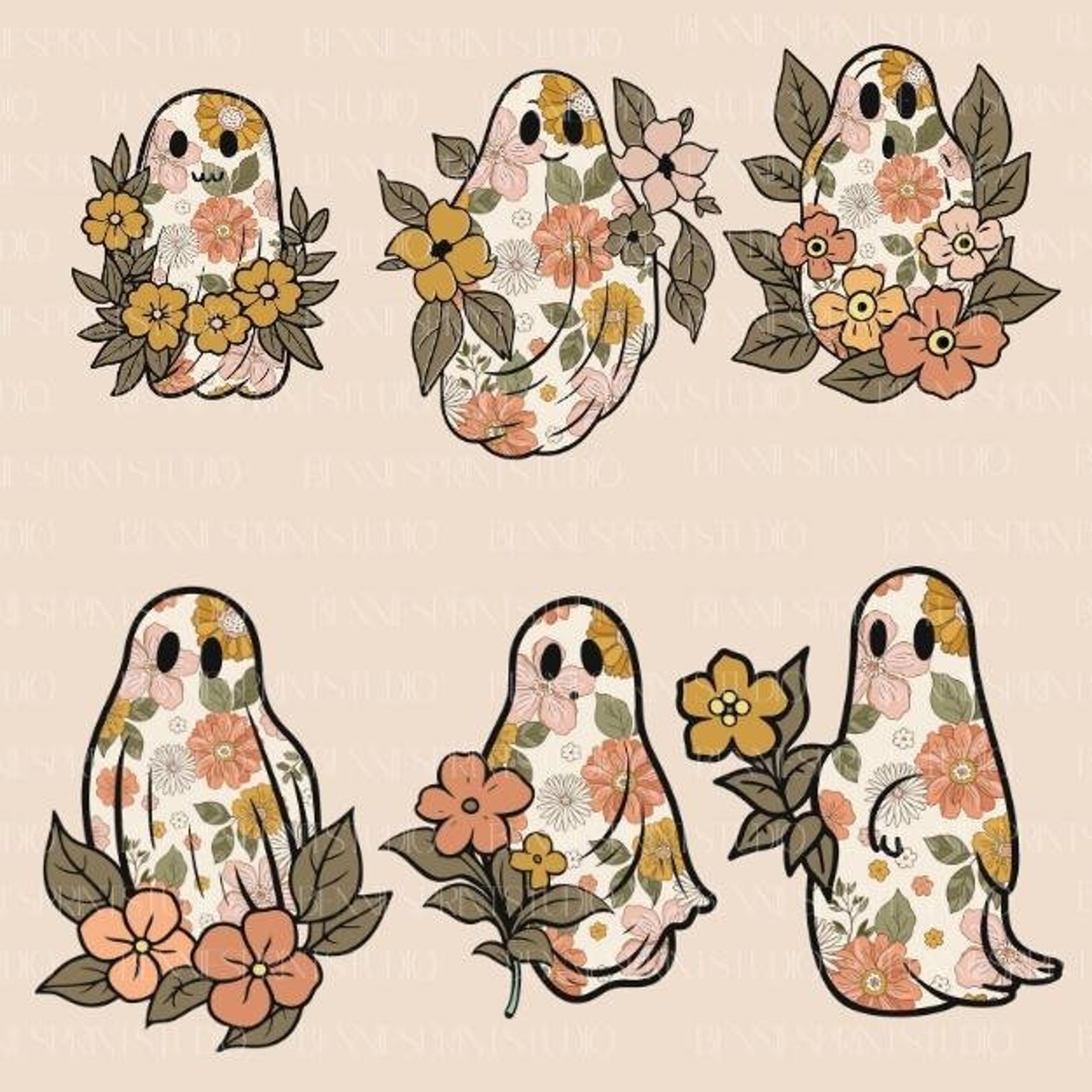 6 Retro Hippy Ghost Halloween PNG Clip Art Sublimation/spooky - Etsy