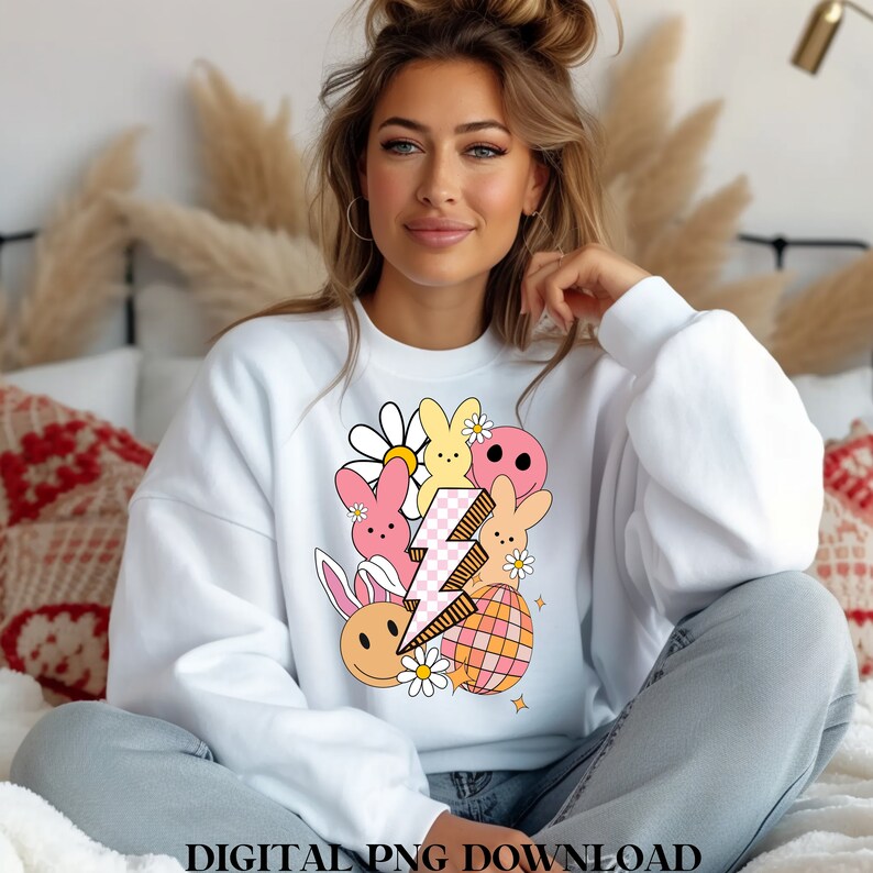 Retro Groovy Easter Bunny PNG, Retro Easter PNG, Easter Rabbit ...