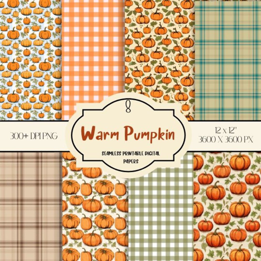 8 Warm Pumpkin Digital Seamless Papers Patterns/journal/scrap Book/jack ...