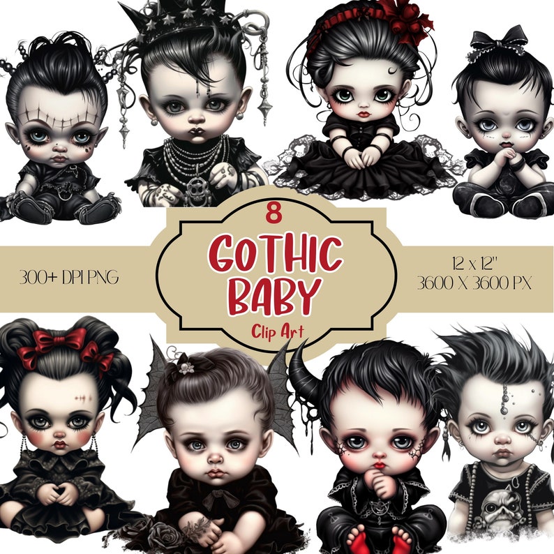 8 Gothic Babies PNG Clip Art/halloween Png/bat Sublimation/imp Clipart ...