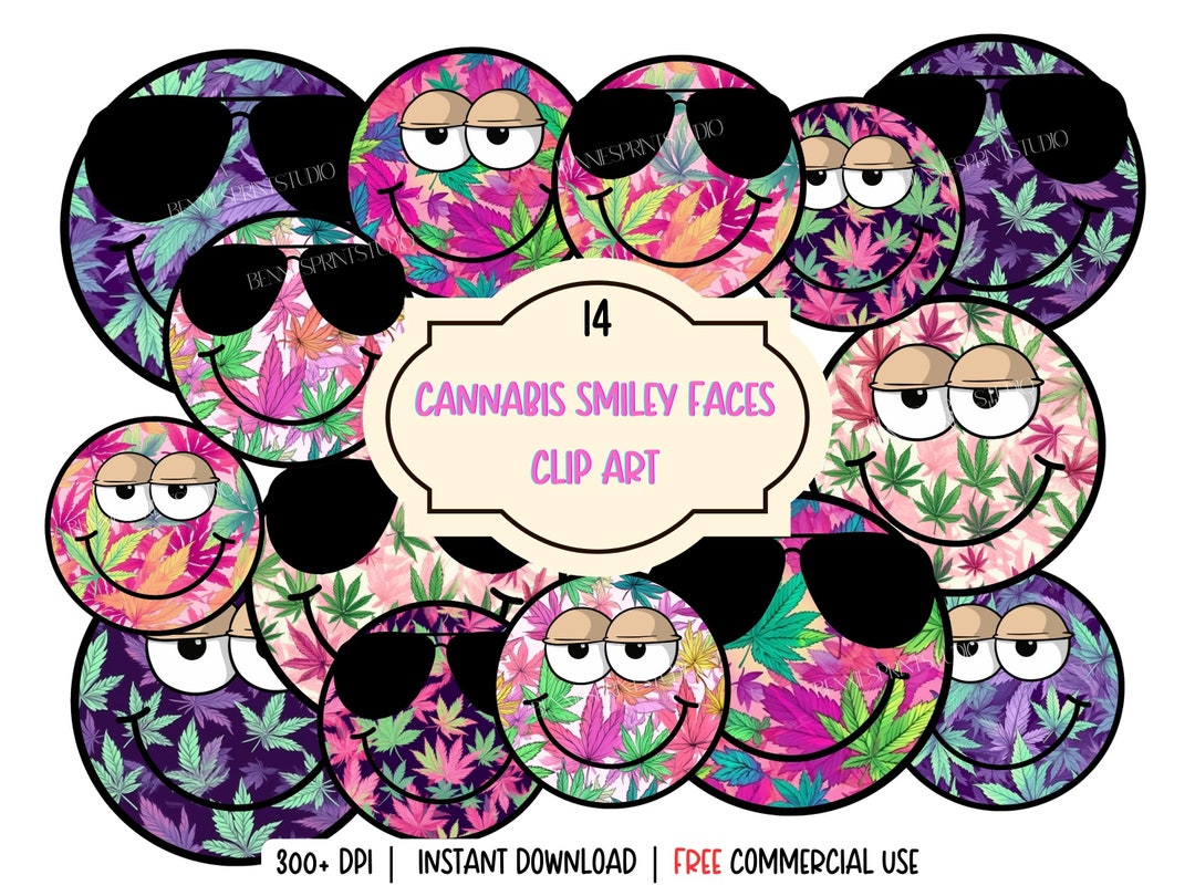 14 Smiley Face Cannabis Clip Art/weed Clipart/toker Sublimation ...