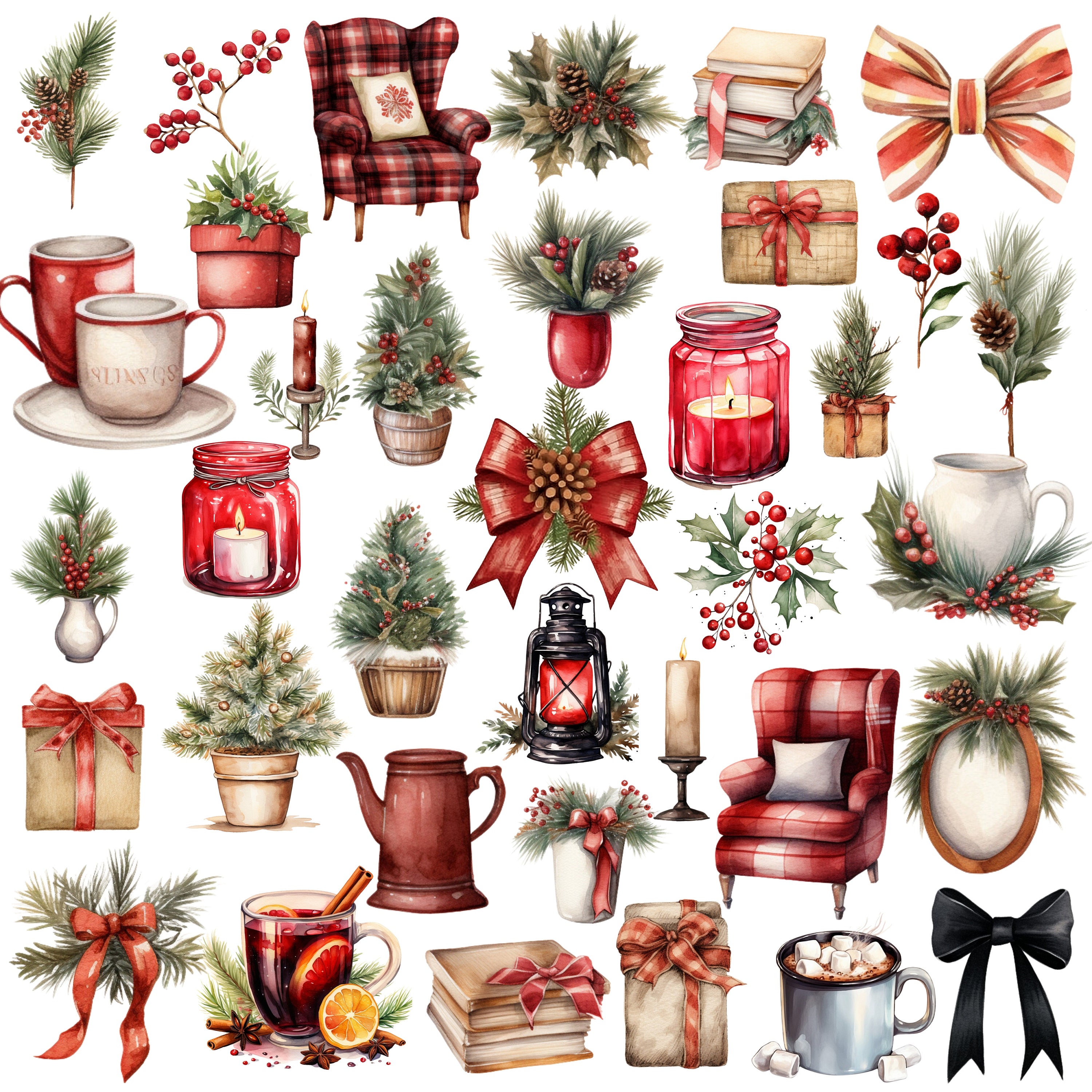 Cozy Plaid Christmas Digital Download Clipart PNG Bundle, Winter ...