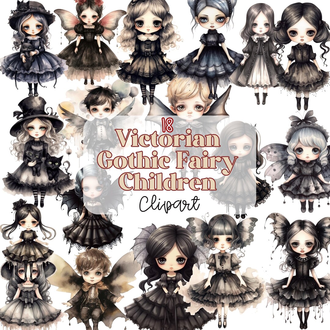18 Watercolor Victorian Fairy Goth Chibi Kids PNG Clipart Set ...