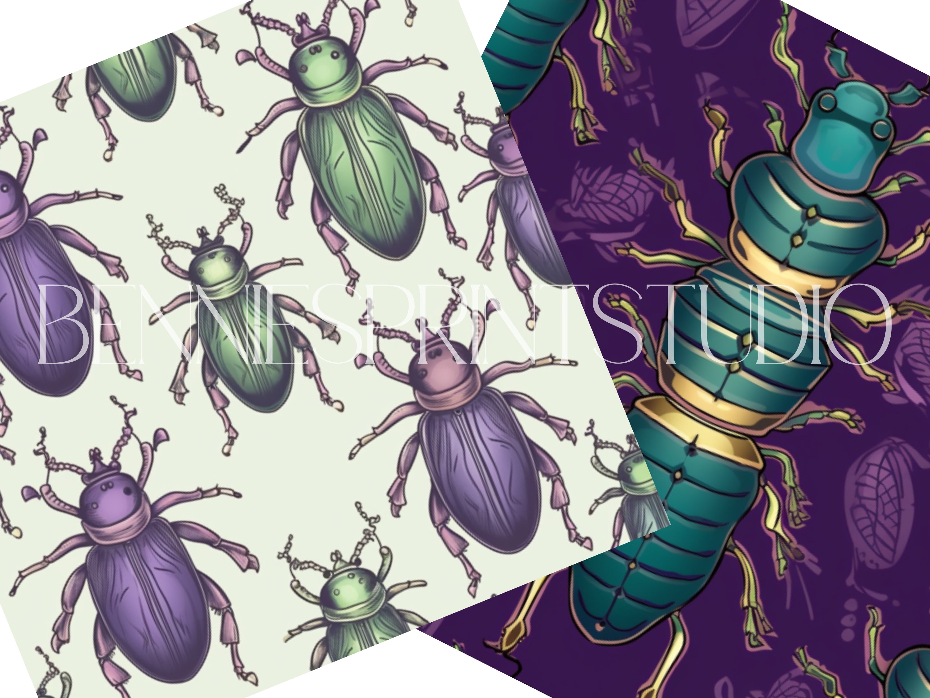 10 Green & Purple Metallic Beetle Seamless Digital Papers/printable ...
