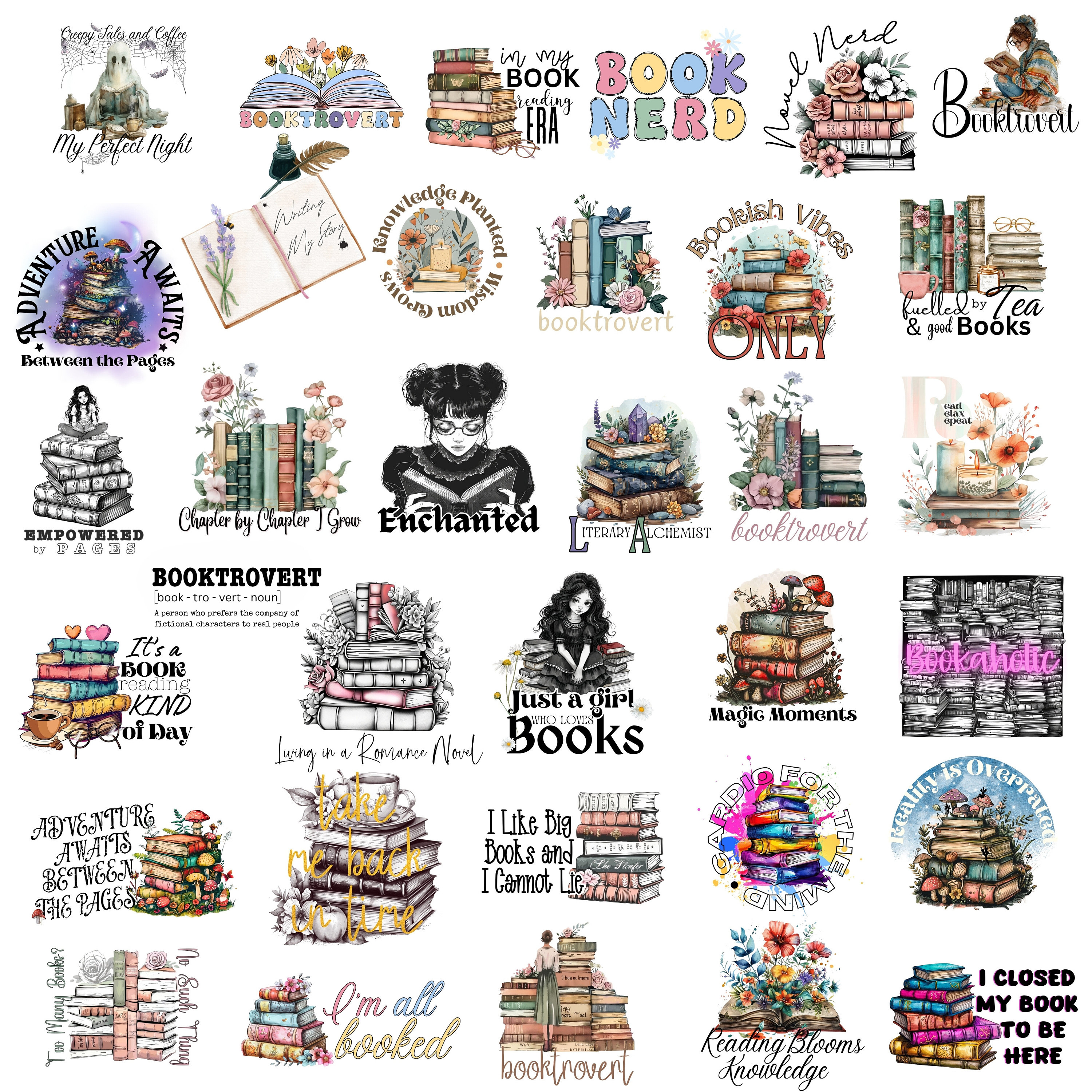 35 Booktrovert Lover Clipart, Book Nerd, Books Quotes Bundle Png ...