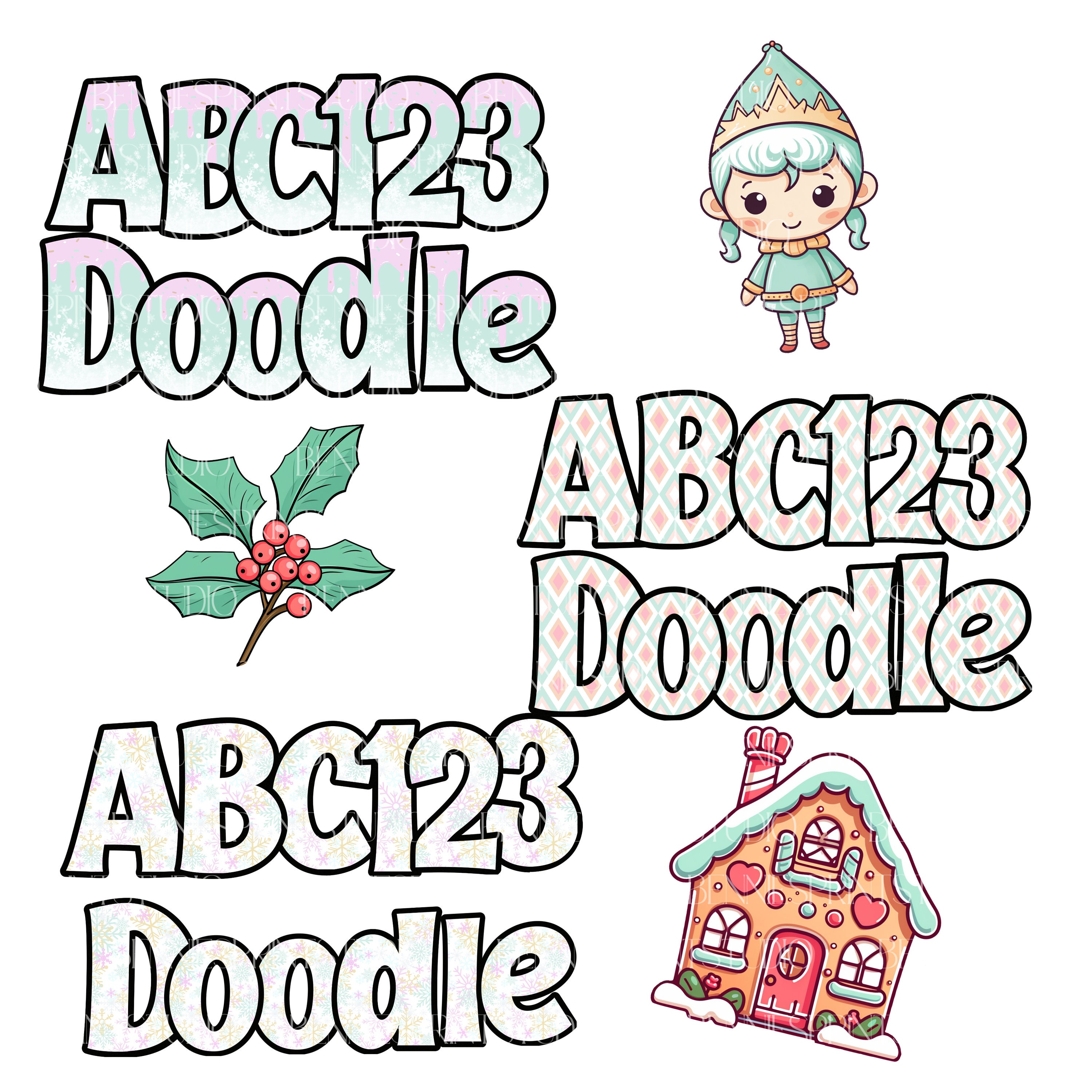 Pastel Christmas Alphabet Png/numbers & Clip Art Set/uppercase ...