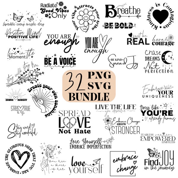 Boho Inspirational Svg Png Bundle, Positive Affirmations Svg, Kindness ...